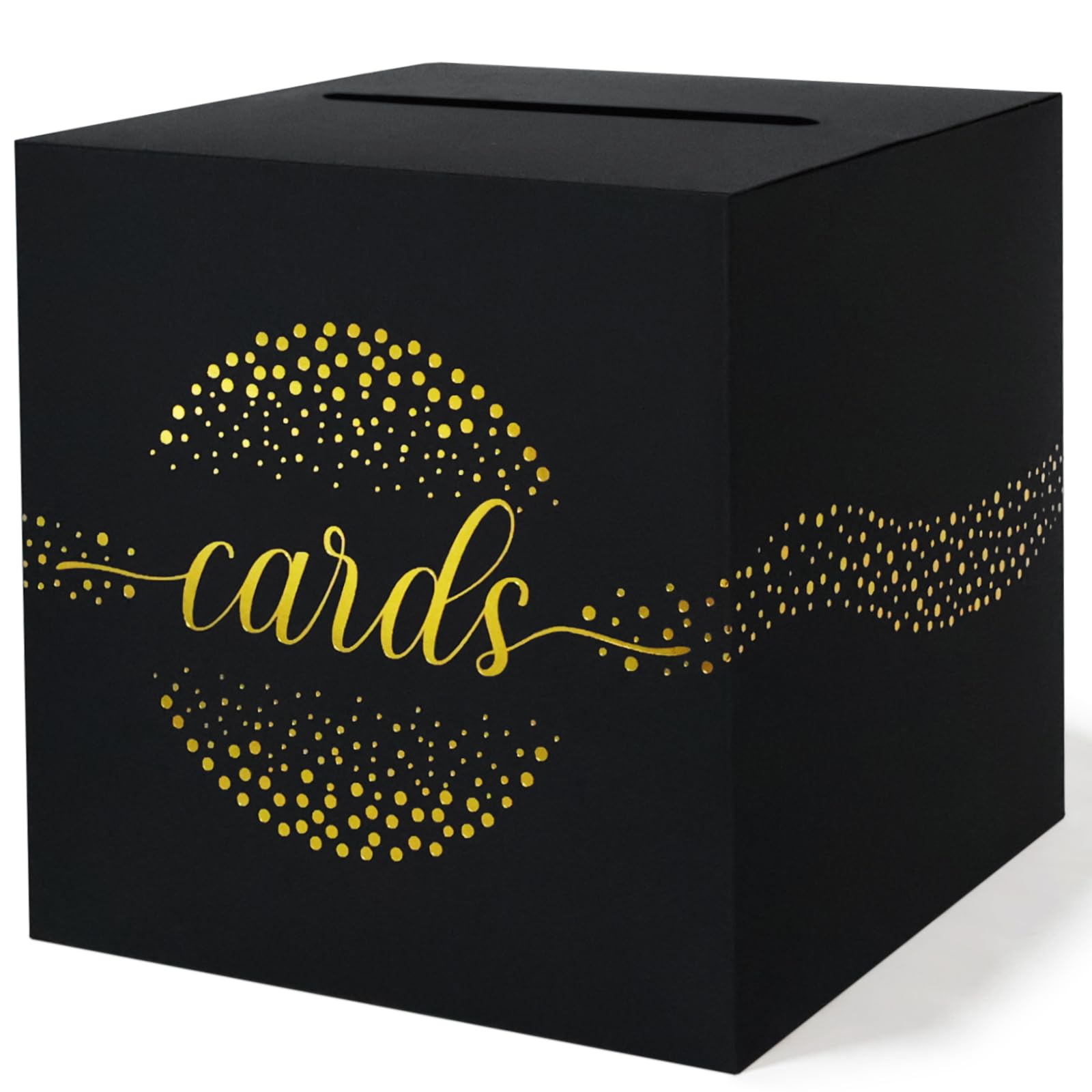 QIKSION Black Card Box with Gold Foil Design, Gift Cards Receiving Box for Birthdays Party, Bridal & Baby Showers, Wedding Receptions, Graduations, Retirements, Anniversaries
