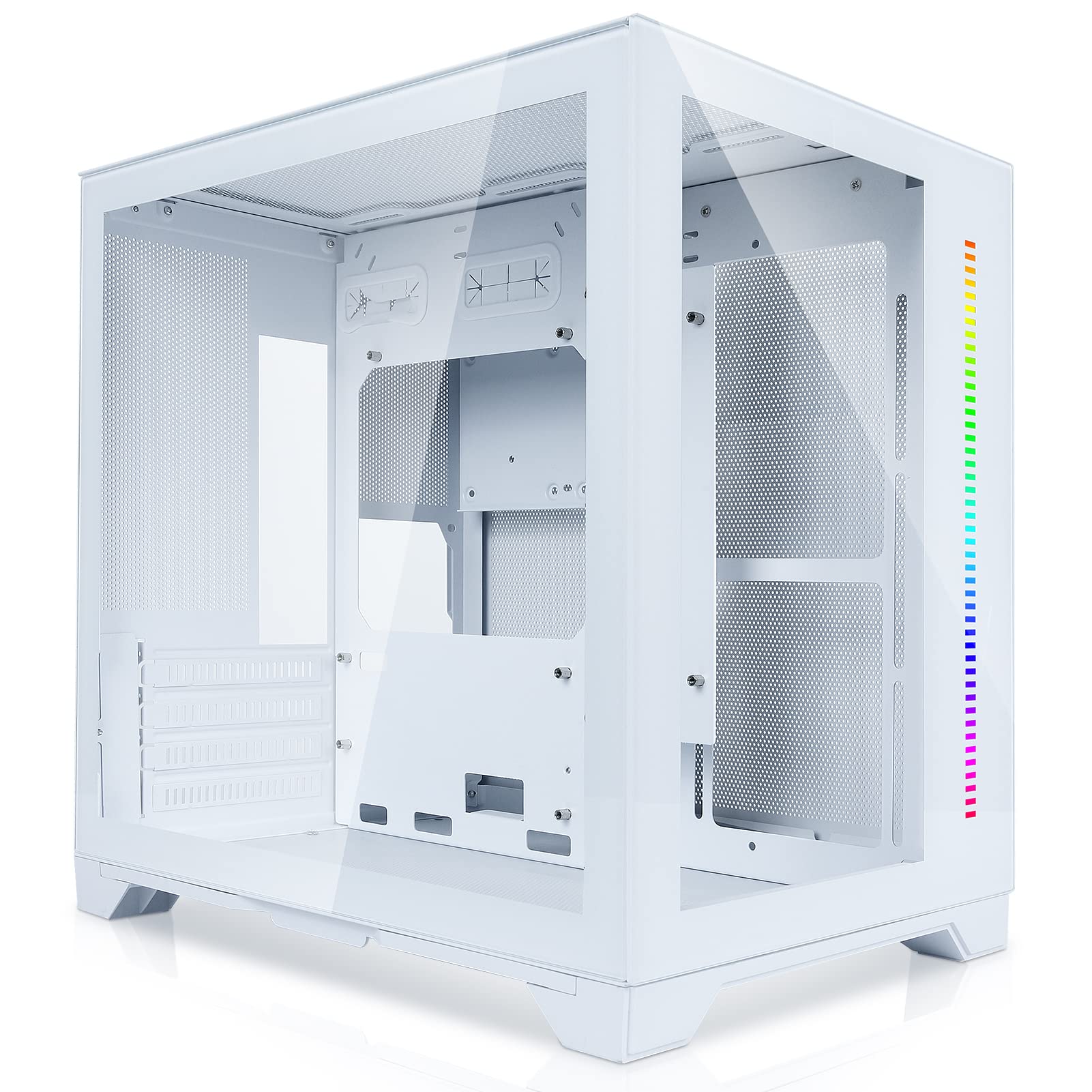 GIM Micro ATX Case, Mini-ITX Gaming PC Case 2 Tempered Glass Panels & Front Panel Mini Tower Computer Case USB 3.0 I/O Port, Rhythm Surround Light, Water-Cooling Ready