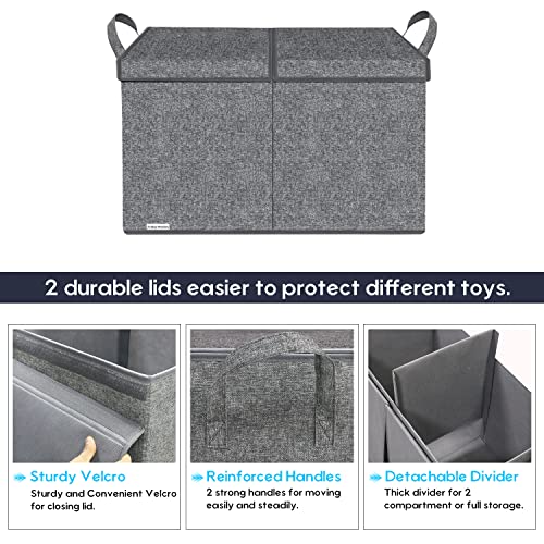 Friday Monkey Large Toy Storage Box Organizer with Removable Lids & Reinforced Handles 2 Pack, Sturdy Collapsible Toys Chest Bin Basket for Kids, Boys, Girls Room, 25x13x16inch, Dark Grey, ZMBCWJX2P