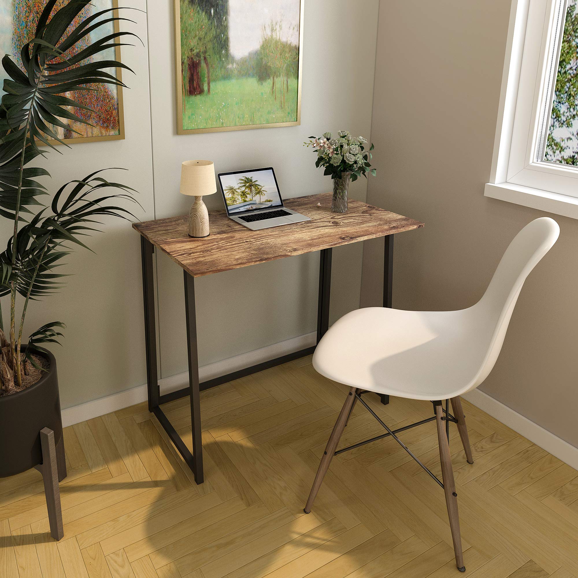 GHQME Folding Desk No-Assembly Writing Table Small Computer Desk Home Office Desk for Small Places (31.5", Fire Board)