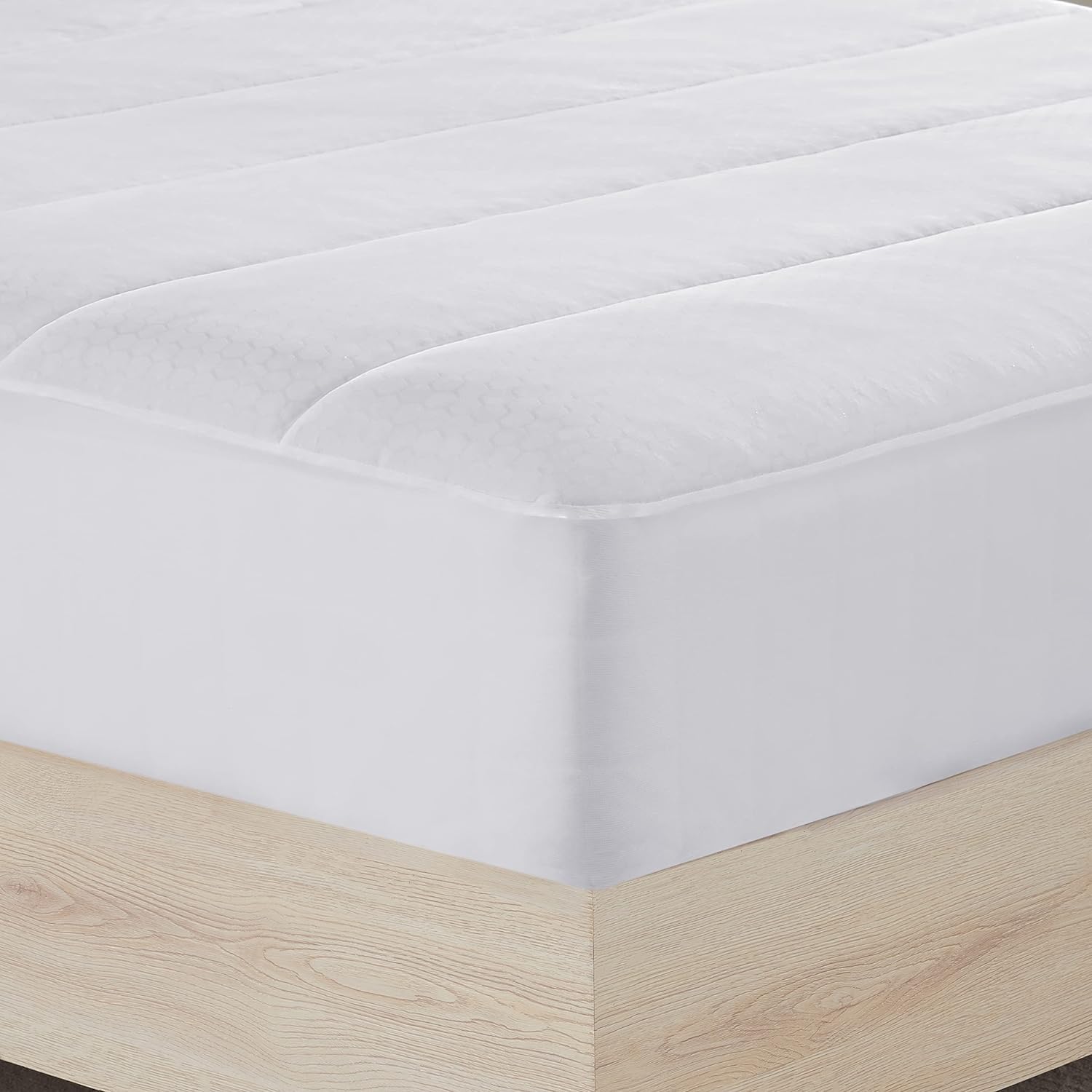 Serta Power Chill Cooling Full Mattress Pad, Elastic Fitted Mattress Protector, Soft and Breathable Pillow Top Cover, 18" Deep Pockets for Secure Fit, Machine Washable, White