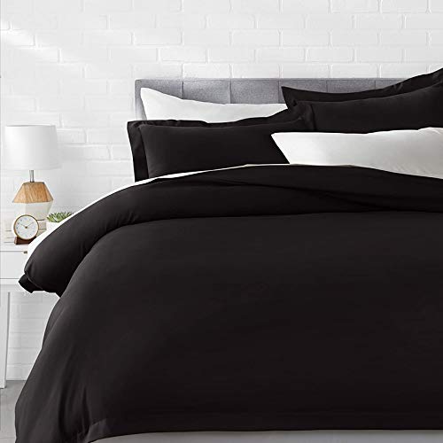 Yarns of Cotton 3 PC's Duvet Cover Set Soft Breathable Durable Comforter Cover with Zipper Closure 600 Thread-Count (1 Duvet Cover + 2 Pillowcase) (Twin-XL, Black Solid)