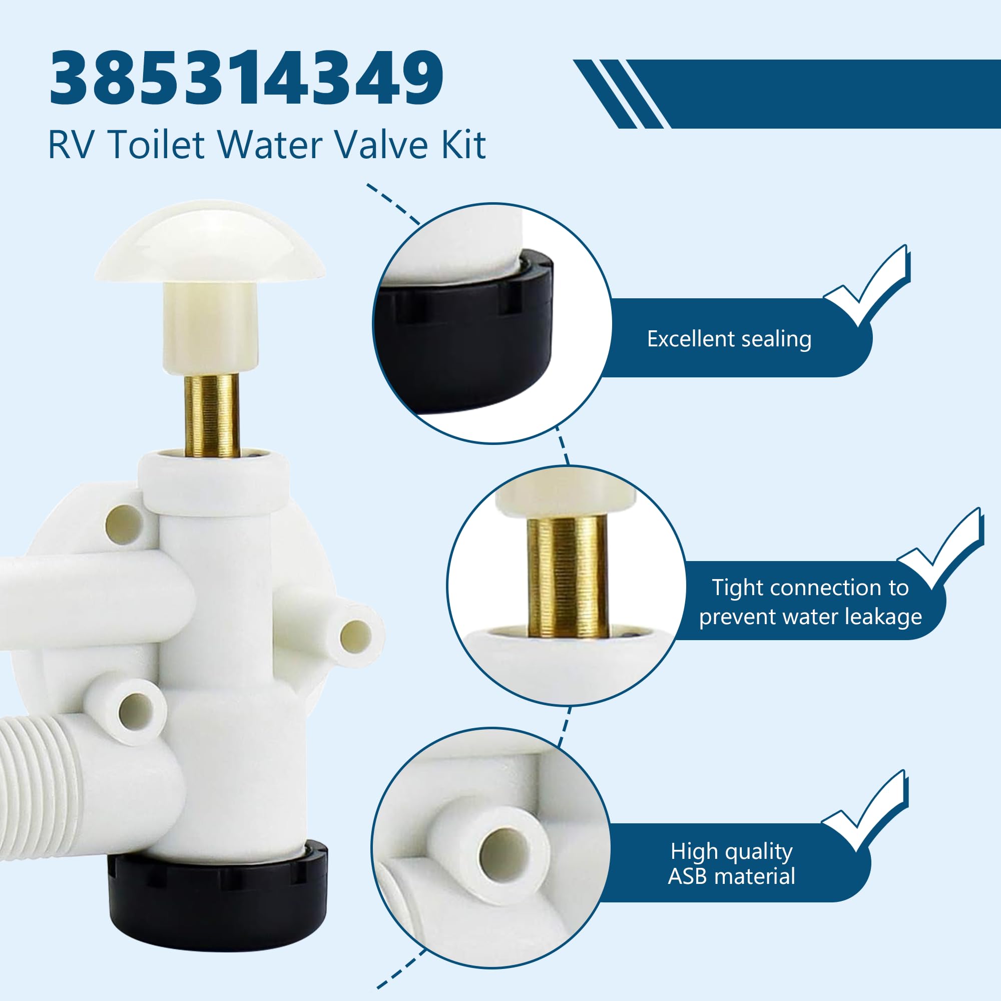 Funmit 385314349 RV Toilet Water Valve Kit Replacement for Pedal Flush Toilets for Camper, Trailer, Boat | Premium Performance in Prevention of Leakage | Increased Freeze Resistance
