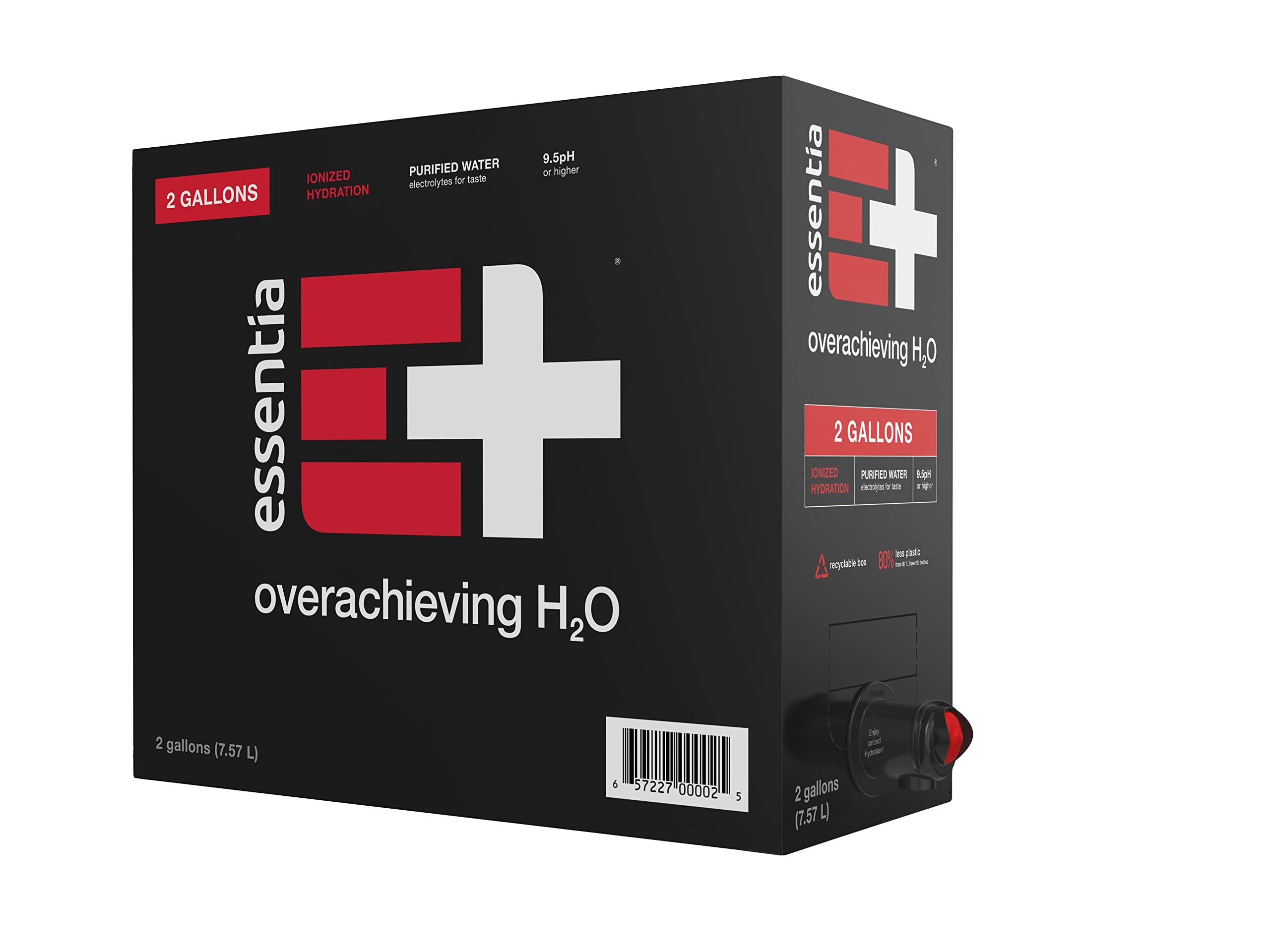 Essentia Boxed Water, 2 Gallon Box; 99.9% Pure, Infused with Electrolytes for a Smooth Taste, pH 9.5 or Higher; Ionized Alkaline Water - set of 2