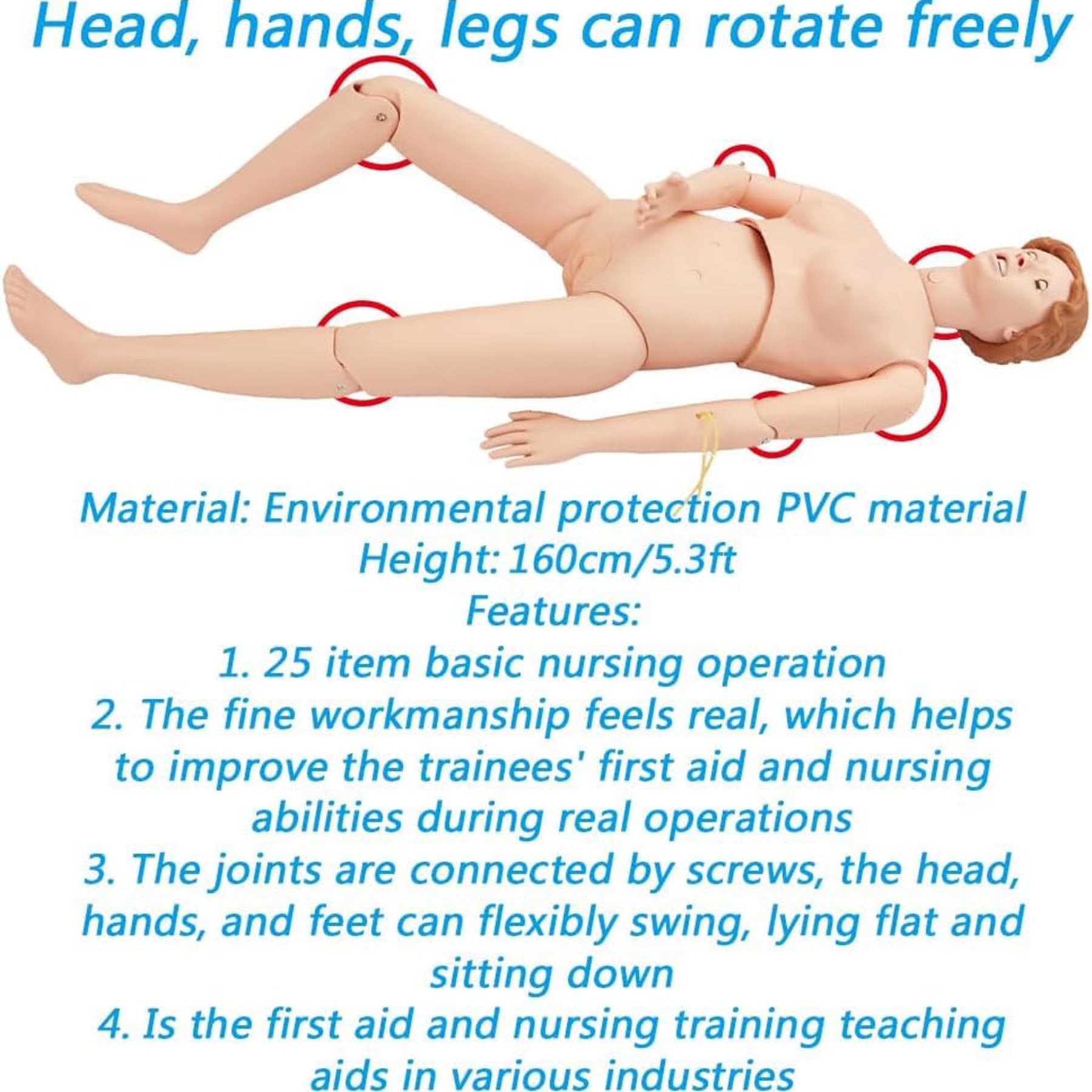 Multifunctional Nursing Simulator, Medical Dummy for Nurse Practice and Operation Teaching, Hospital Gown and Replace Module for Practicing Essential Nursing and First Aid Operations Skills (Female)