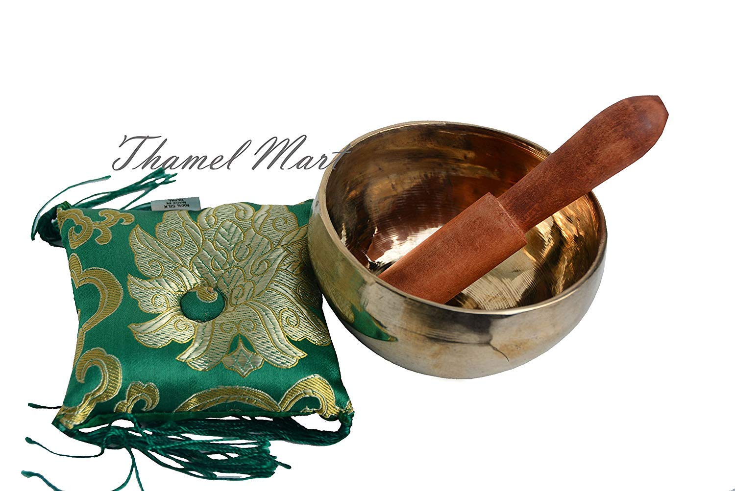 Tibetan Singing bowl handmade brass (4inch 7 metal) including free wooden mallet (strike) Silk Cushion