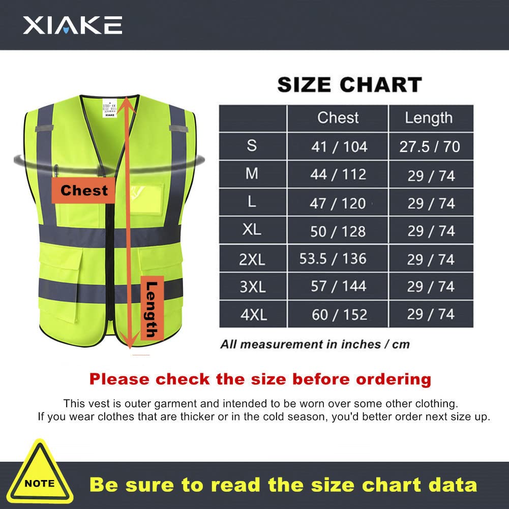 XIAKE 5 Pockets High Visibility Reflective Safety Vest for Men and Women Work Construction Vest(X-Large,Yellow)