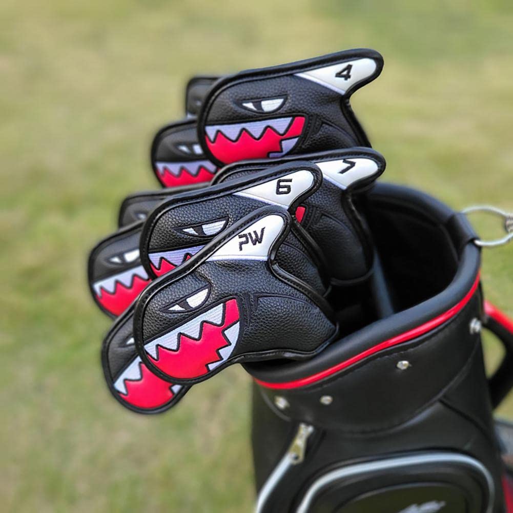 Golf Iron Covers 9pcs PU Golfclub Head Covers Golf Club Covers Shark Fin Pattern