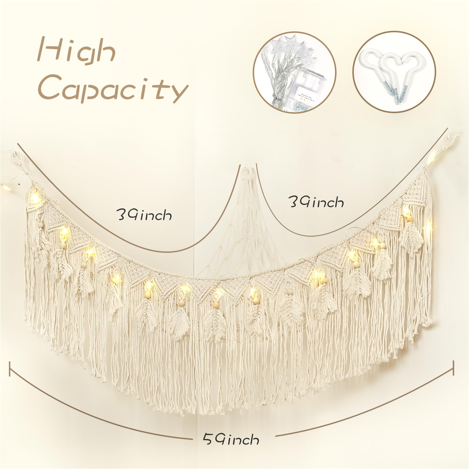 Hammock Corner with LED Light, Storage for Room Decor and Bedroom Decor, Net for Room Deco(White)
