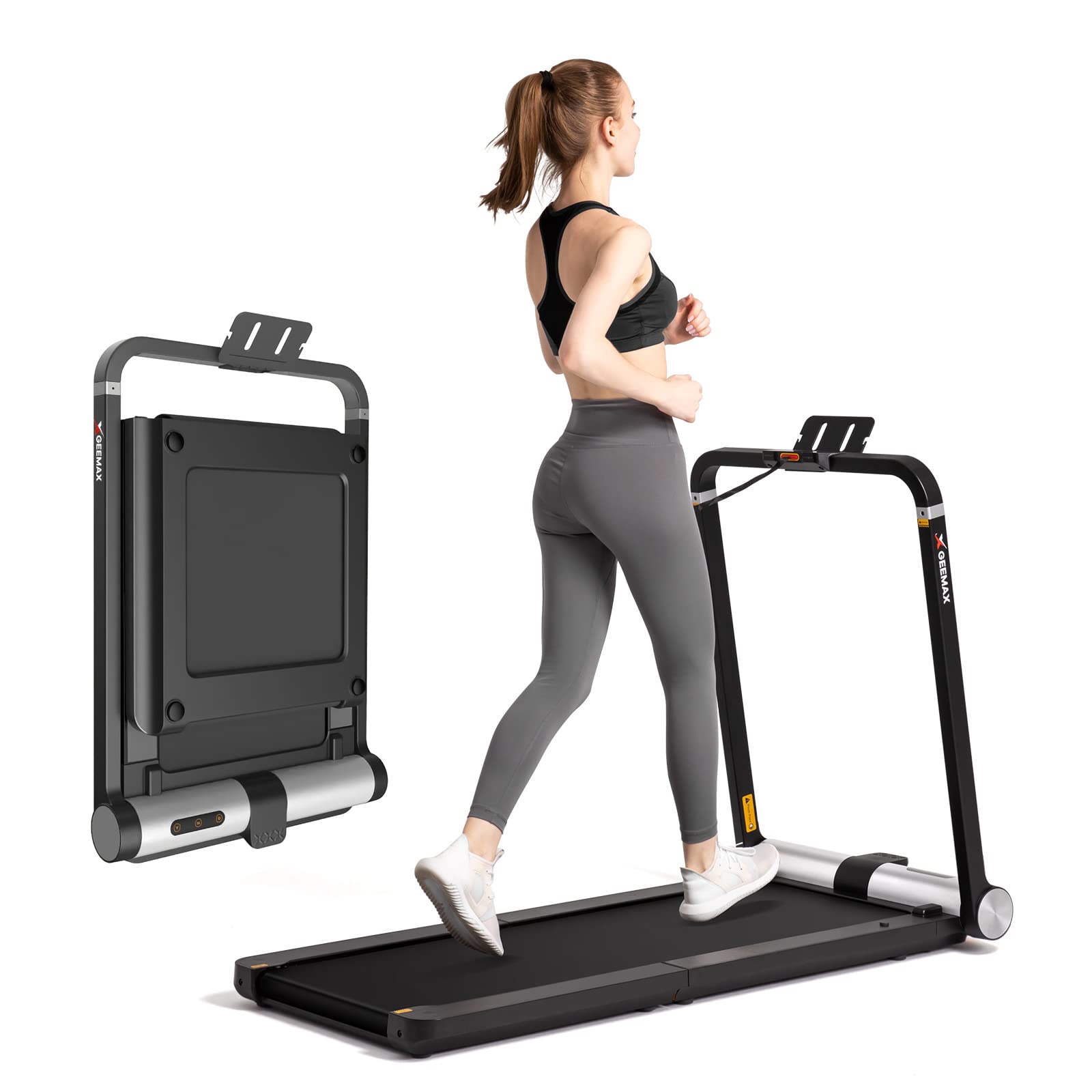 Foldable Treadmill for Home Use, Geemax 2 in 1 Electric Under Desk Treadmill for Small Spaces, Manual Automatic Modes Walking Running Pad 100% Assembled with Large Running Area Upright Storage 6.2MPH