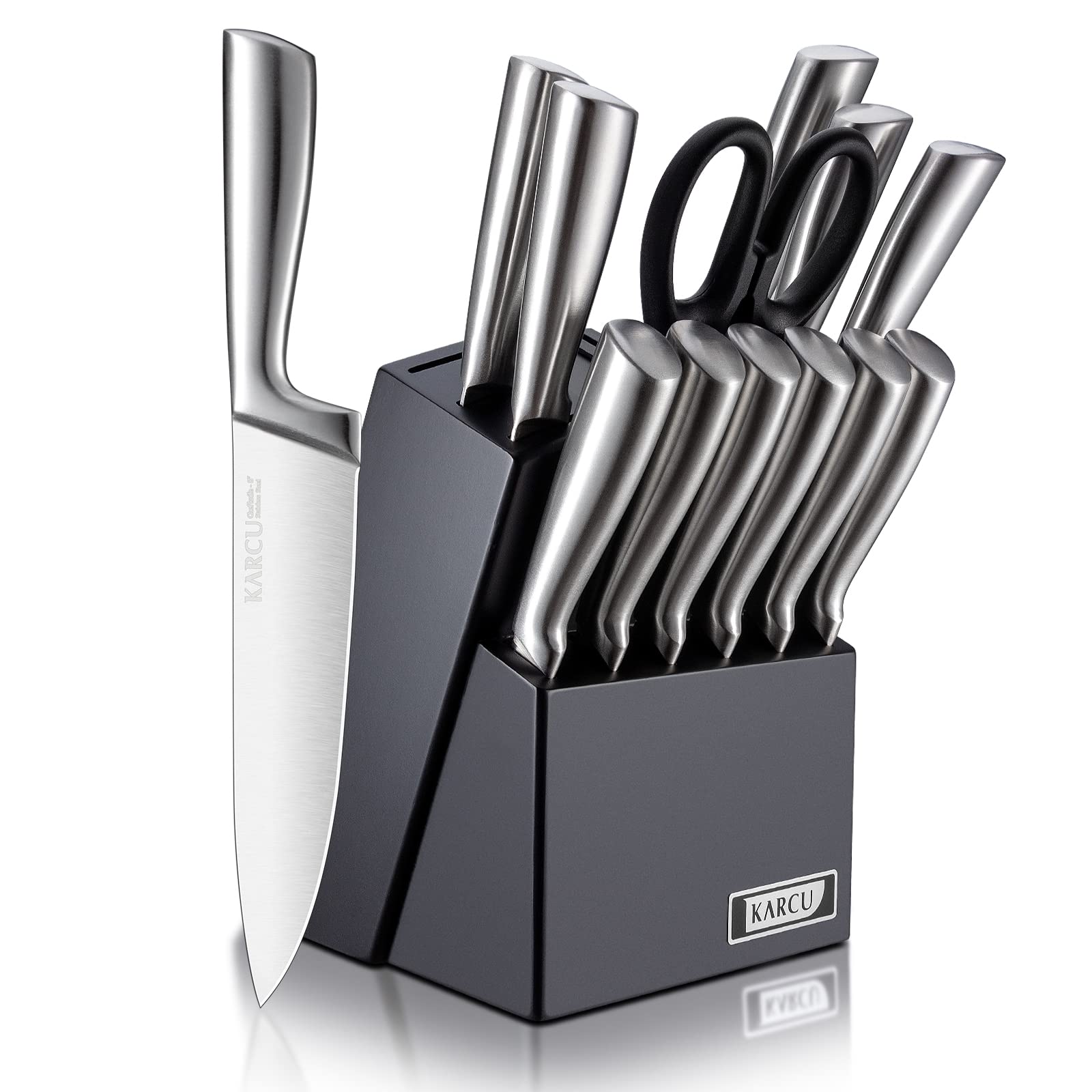 Knife Set, 14-piece Karcu Kitchen Knife Block Set, German Stainless Steel Knife Set