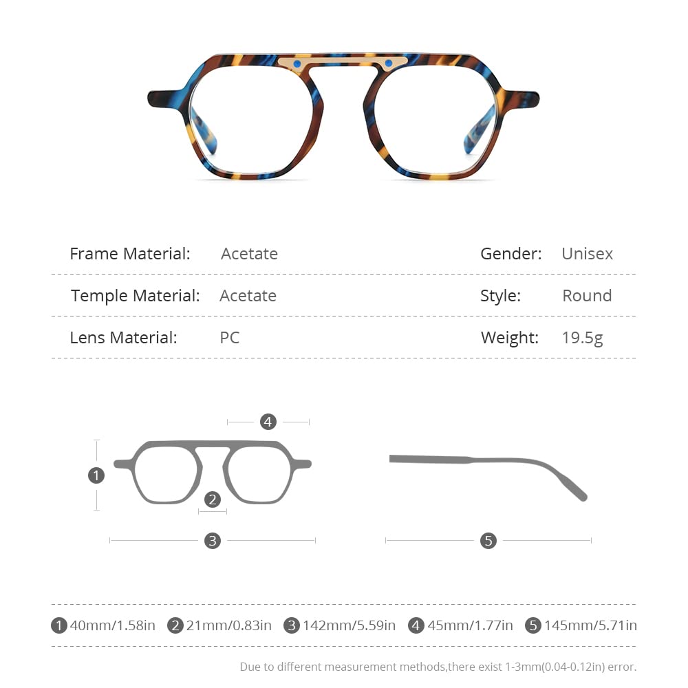HEPIDEM Acetate Glasses Men,Vintage Retro Polygon Square Spectacles Myopia Optical Eyeglasses Frame (9174 Transparent Grey)