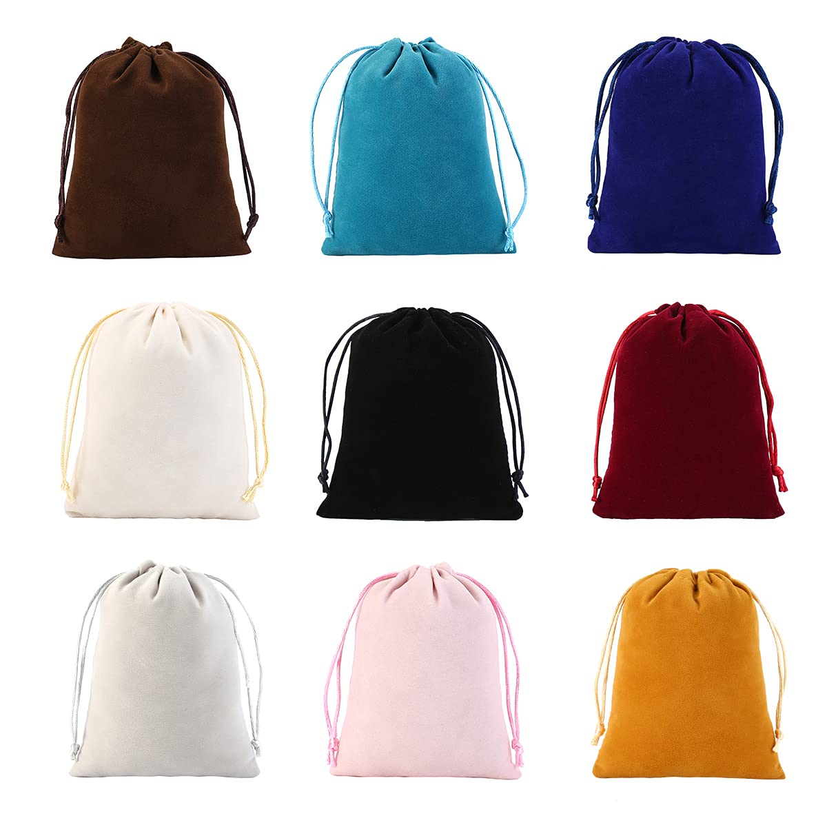 YoungJewl 54Pcs Velvet Jewelry Bags With Drawstring 9 Colors Mix Pouches Gift Bags for Wedding Favors Party Christmas Candy Bags(2.8x3.6Inches)