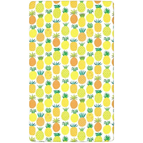 Pineapple Themed Fitted Mini Crib Sheets,Portable Mini Crib Sheets Soft & Stretchy Fitted Crib Sheet-Baby Crib Sheets for Girl or Boy,24β x38β,Multicolor