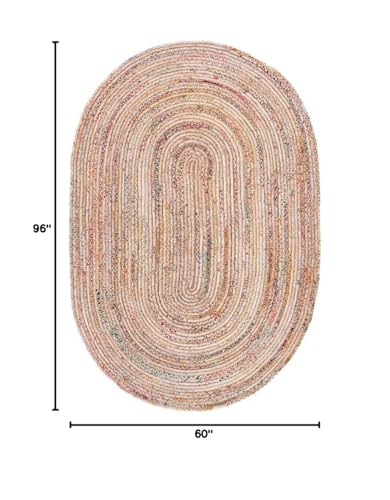 SAFAVIEH Cape Cod Collection Area Rug - 5' x 8' Oval, Beige & Multi, Handmade Boho Braided Jute & Cotton, Ideal for High Traffic Areas in Living Room, Bedroom (CAP202B)