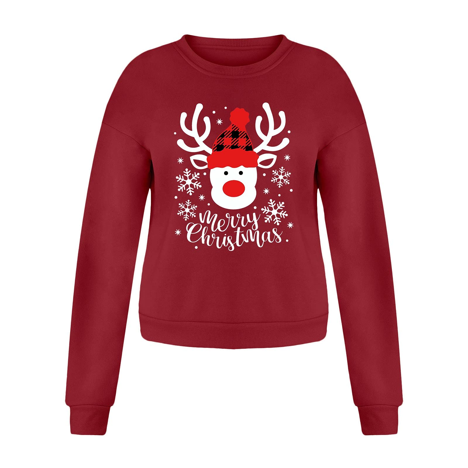 GuangYuan Women Long Sleeve Tshirt Round Neck Pullover Shirts Oversized Long Sleeve Tees Lightweight T Shirt Hoodies Christmas Tops Red