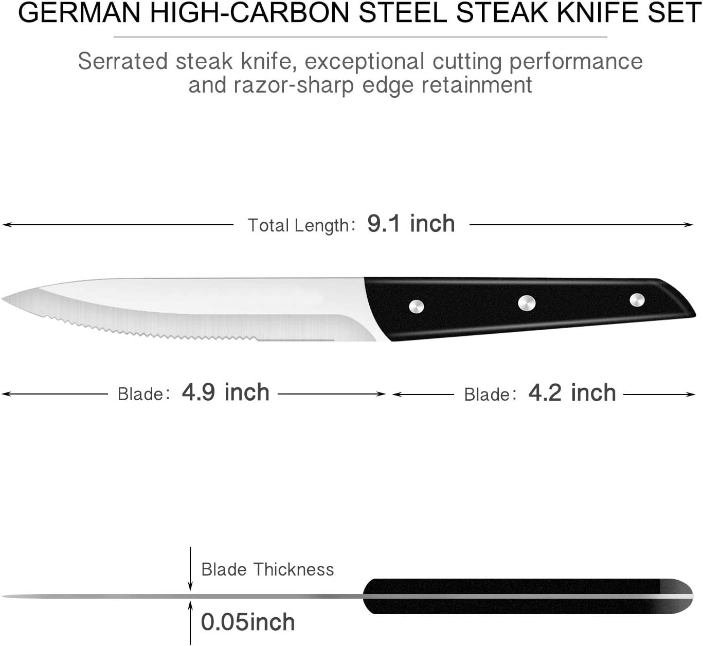 Knife Sets with Block, 8-Piece Kitchen Knife Set with Sharpener, Germany Stainless Steel Knife Block Set and Serrated Steak Knives