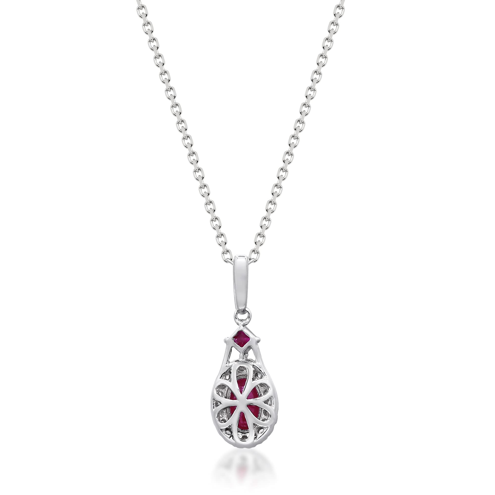 Gin & Grace 10K White Gold Genuine Ruby and Natural Diamond (I1) Pendant for Women.