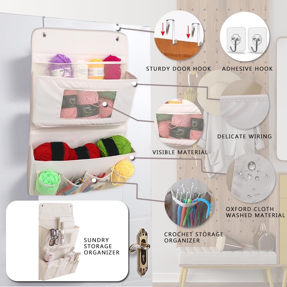 KDVBP Knitting Bag for Yarn Storage, The Ultimate Crocheting & Knitting Accessories Organizer, Transparent Wall or Door Display, Easy Access to Your Crochet Kit, Perfect for Yarn Beginners (Beige)