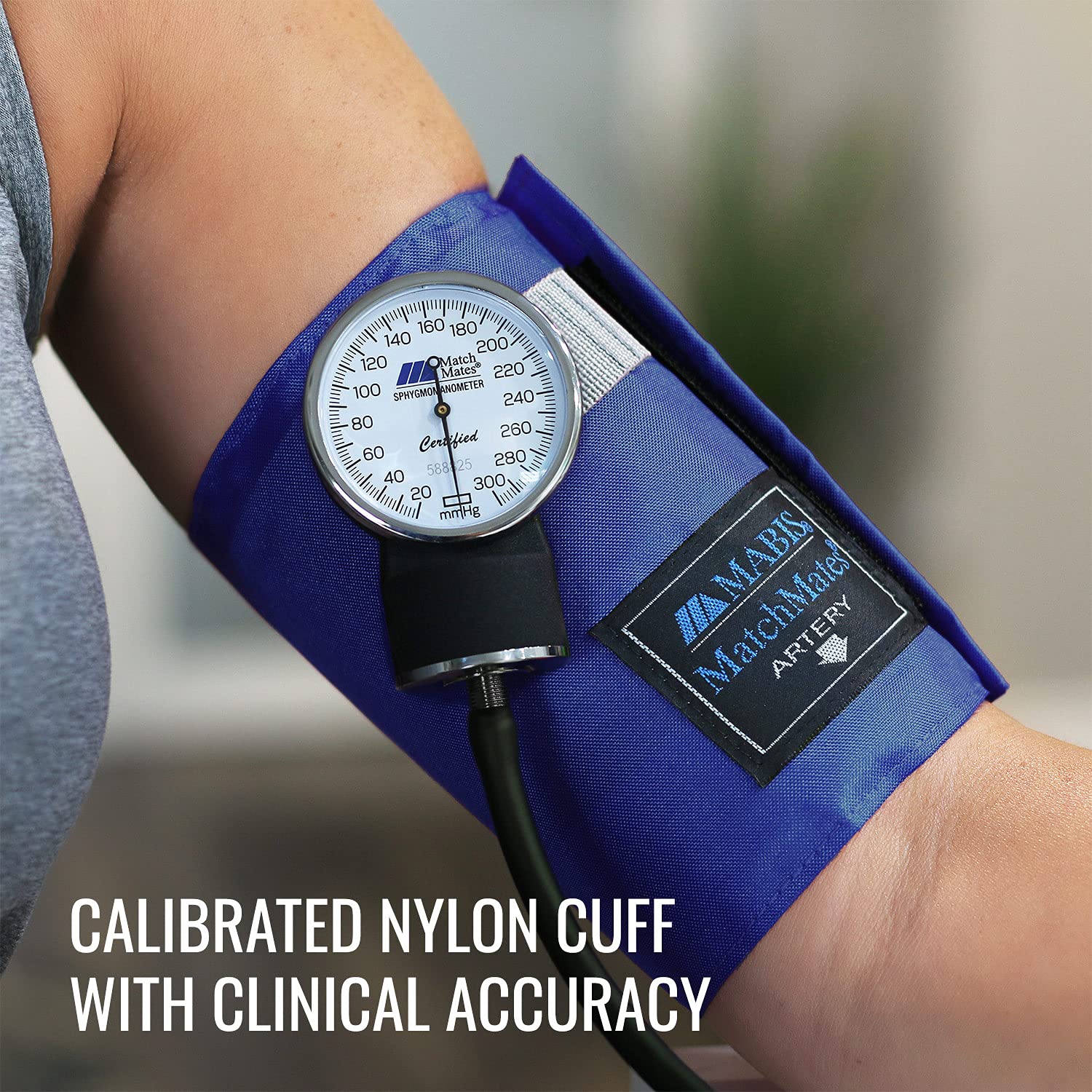 MABIS MatchMates Aneroid Sphygmomanometer and Dual Head Stethoscope Combination Home Blood Pressure Kit with Calibrated Nylon Cuff, Professional Quality, Carrying Case, Royal Blue
