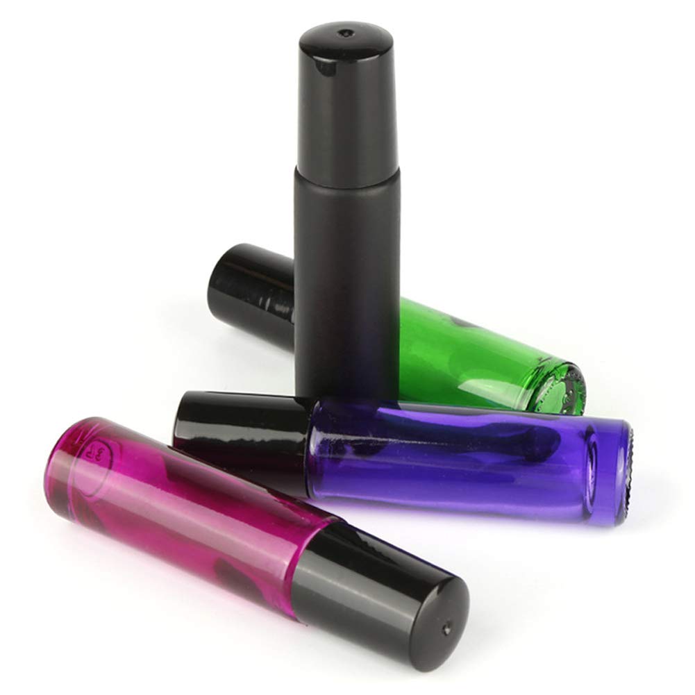 Essential Oil Roller Bottles, 6Pcs 10ml Black Glass Roller Bottles Vials Containers with Metal Roller Ball and black cap for Essential Oil Aromatherapy Perfume Cosmetic Skincare Liquid, 1 Dropper