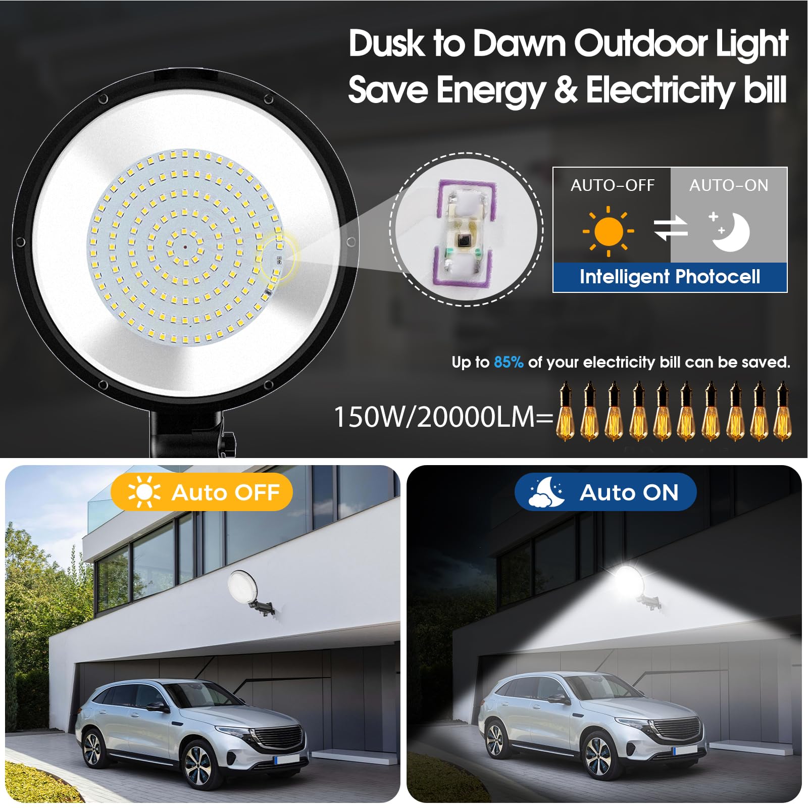 StarMoitic LED Barn Light, 150W 20000LM Dusk to Dawn Outdoor Lighting, Yard Light IP66 Waterproof, 150ยฐ Angle Adjustable Bright Outdoor Street Light for Garden, Garages, Attics, Patios, and Barns