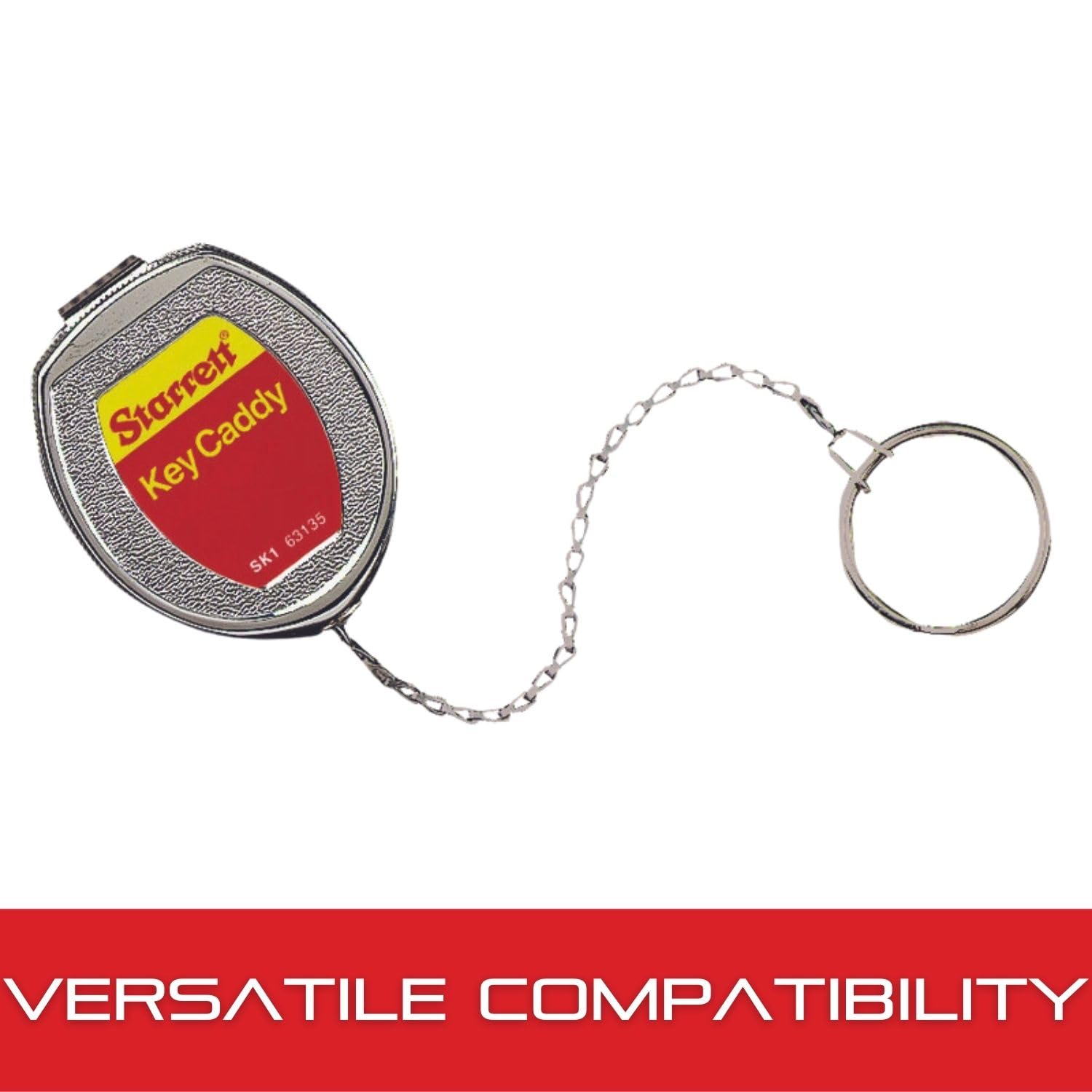 Starrett Key Caddy with 21" Stainless Steel Chain, Heavy-Duty Die-Cast Zinc Case, Large Key Ring, Retractable Design - SK1