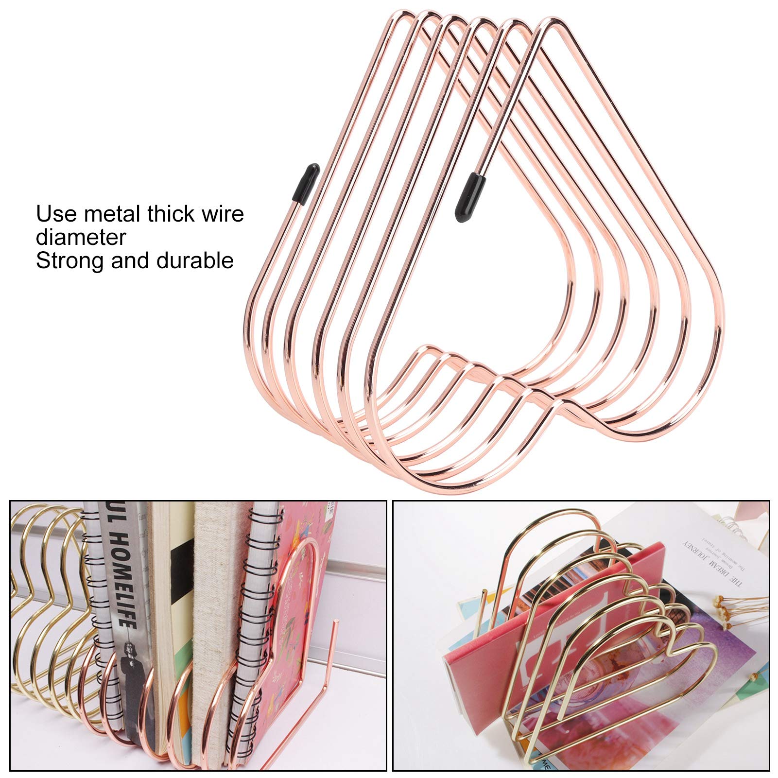 Estink Desk Book Storage Rack, 5 Slot Heart Shaped Book Shelf Telescopic Files Folder Stand Office File Organizer Bookshelf Decor Craft Supplies for Office Home Desk Decoration (Rose