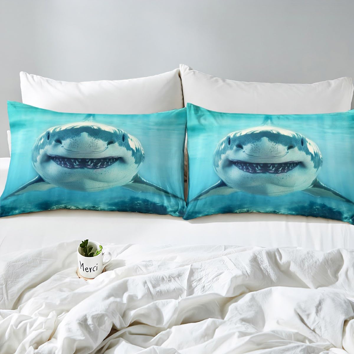Shark Pattern Bedding Set Twin Size for Kids Boys Bedroom,Sea Animals Bed Duvet Cover Set,Shark Fish Print Comforter Cover Hawaiian Beach Decor 2 Pieces 1 Duvet Cover with 1 Pillowcase(No Comforter)