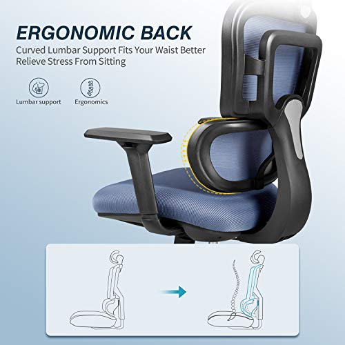 Furmax Ergonomic Office Chair Computer Desk Chair Mesh Fabric High Back Swivel Chair with Adjustable Headrest and Armrests Executive Rolling Chair with Curved Lumbar Support (Gray)