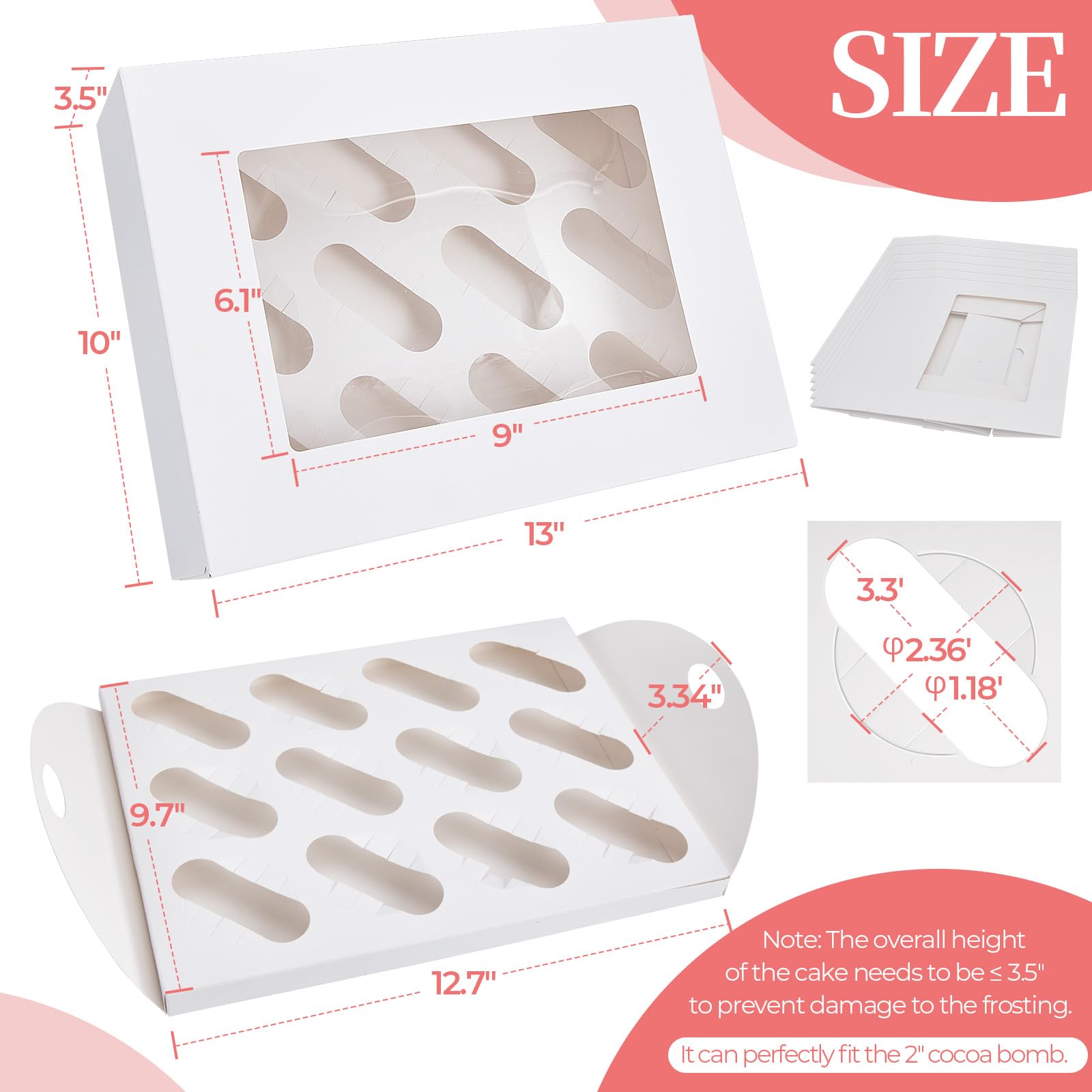 Ohuhu Cupcake Boxes, Upgraded Thicken 6 Pack 12 Count Cupcake Container - Food Grade Cupcake Carrier with Handle Tray Window and Inserts to Hold 72 Pastry Muffin Box for Birthday Holiday Party Bakery