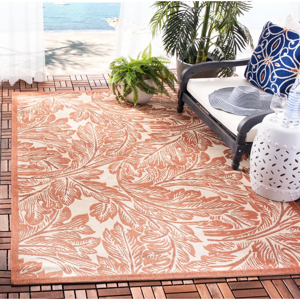 SAFAVIEH Courtyard Collection Accent Rug - 4' x 5'7", Natural & Terra, Non-Shedding & Easy Care, Indoor/Outdoor & Washable-Ideal for Patio, Backyard, Mudroom (CY2996-3201)