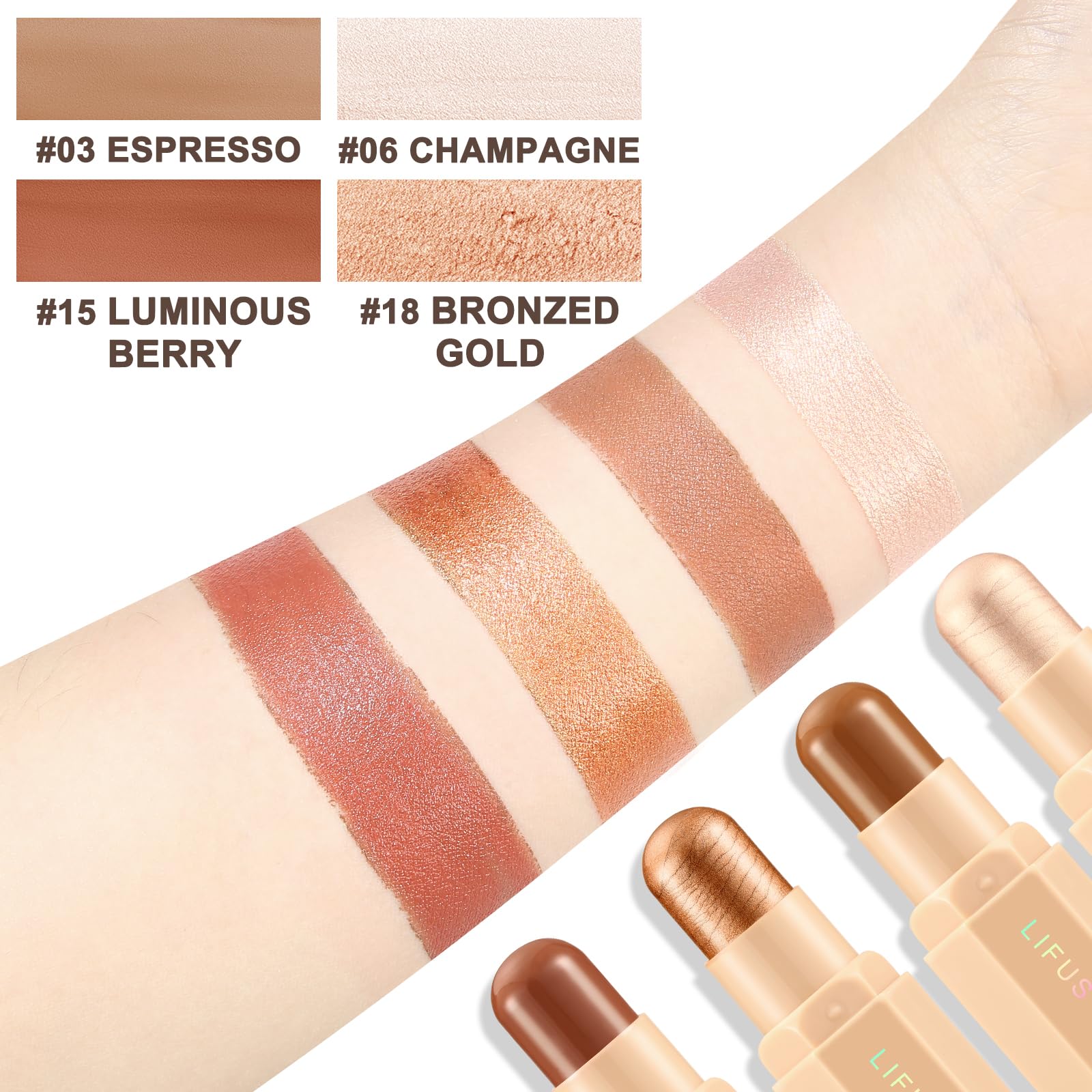 Face Cream Contour Stick Bronzer Stick Highlighter Stick Blush Stick Illuminator Makeup Glow Kit,Long Lasting Highly Piamented Skin Brighten Shadow Contour Bronzer Highlighter Blush Powder-A3