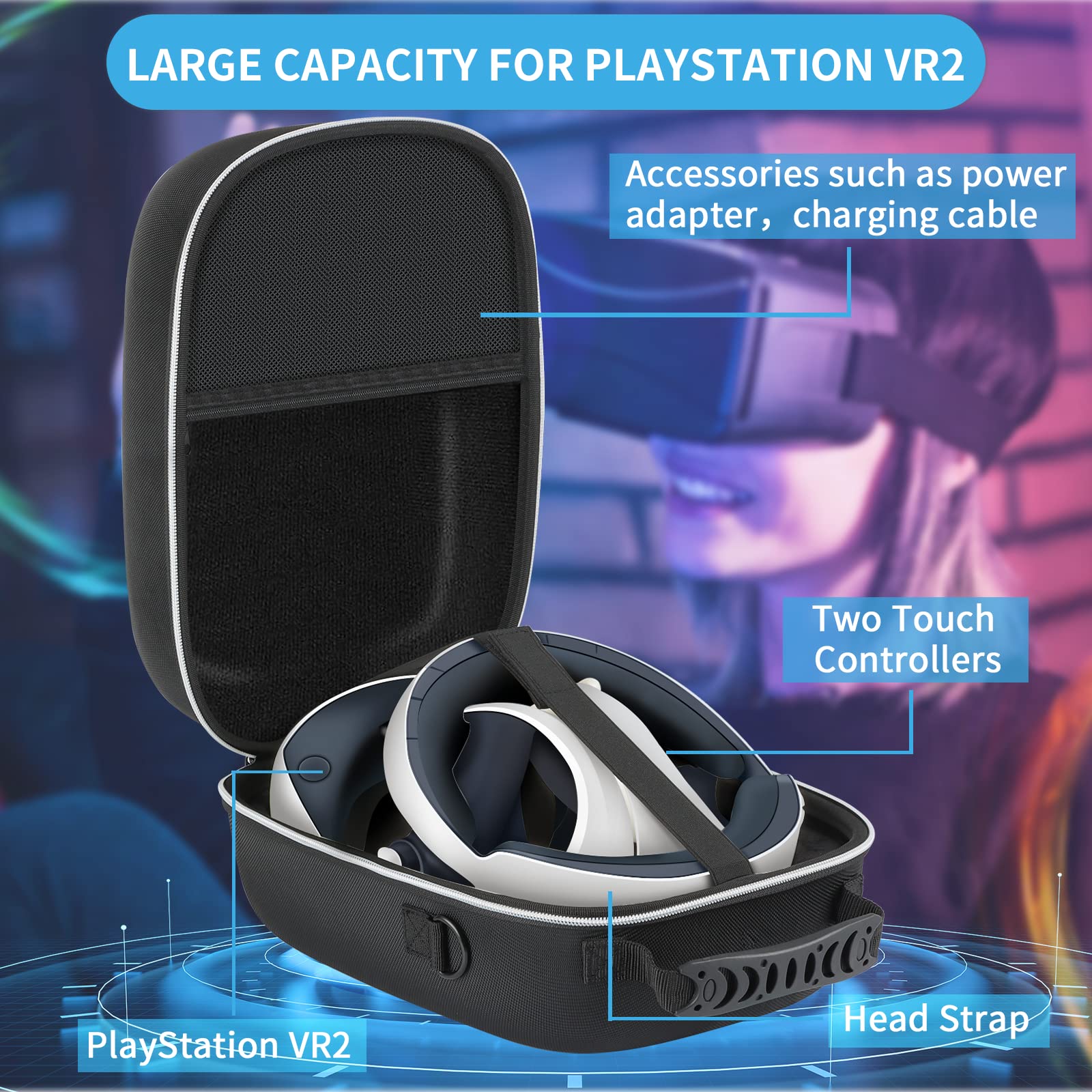 Hard Carrying Case Compatible with PlayStation VR2 Gaming Headset and Touch Controllers Accessories,Waterproof Box for PSVR2 with Shoulder Strap&Clean Cloth - Excluding vr for PSVR2
