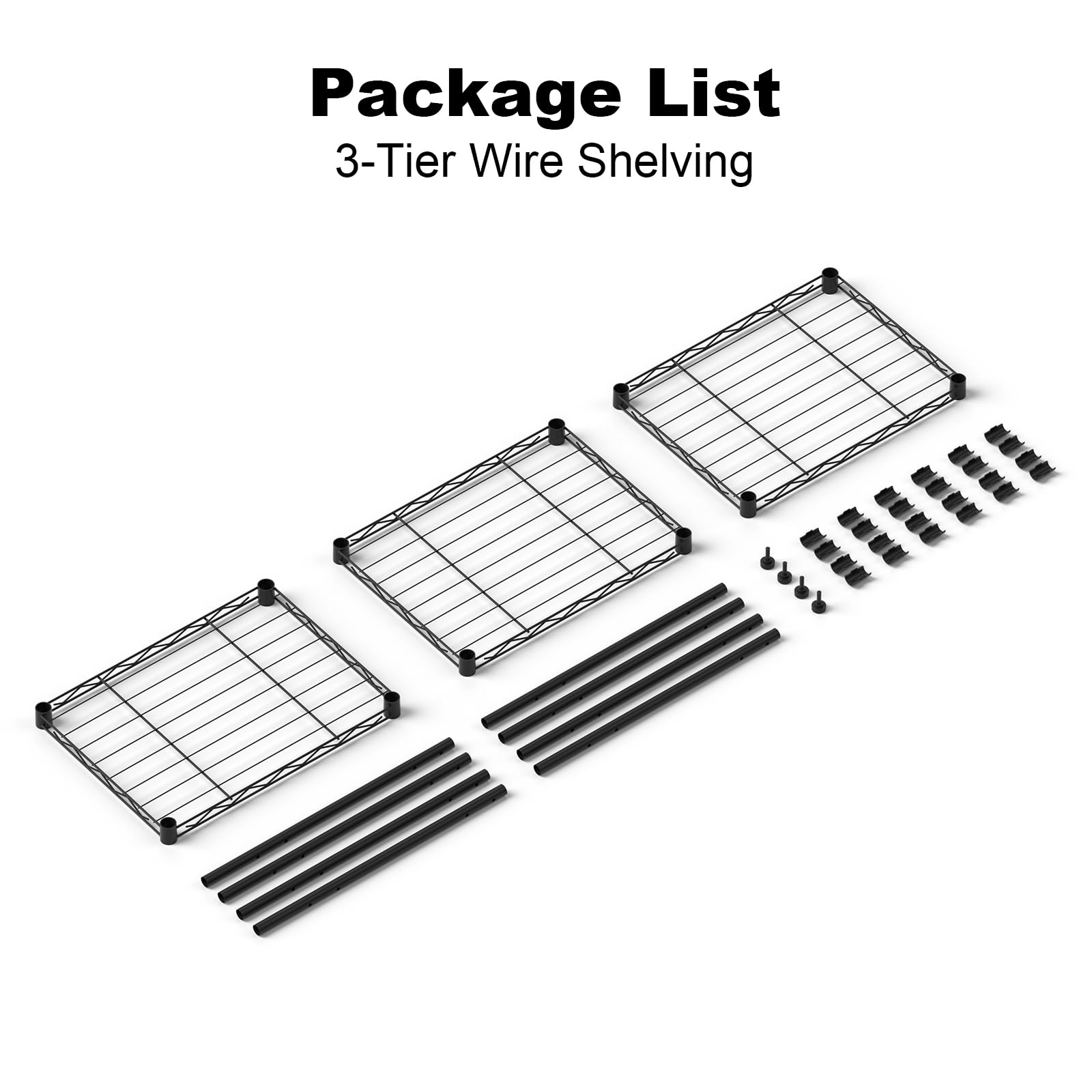 KKN Storage Wire Shelving, 3-Tier Metal Storage Rack - Industrial Steel Shelving Unit for Kitchen, Laundry and Garage, Durable Garage Storage Shelves and Utility Racks 15.7" L x 11.8" W x 22.8" H
