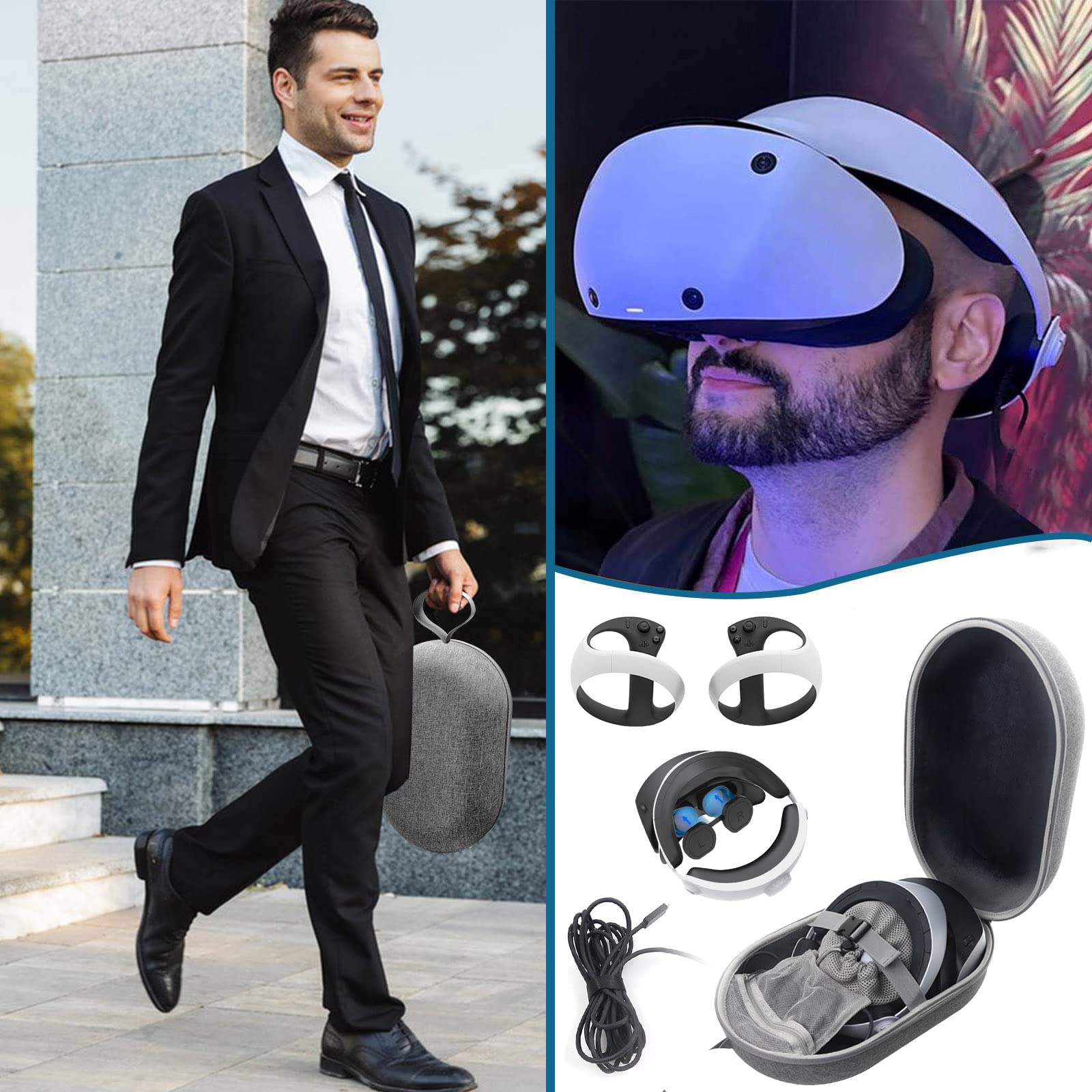 Hard Carrying Case for PS VR 2 Accessories, PS VR 2 Case Hard Travel Storage Bag for ps vr 2 with Lens Protector Cover & Cable Ties, EVA Portable Handbag Fits PS5 Controllers & Charging Statio