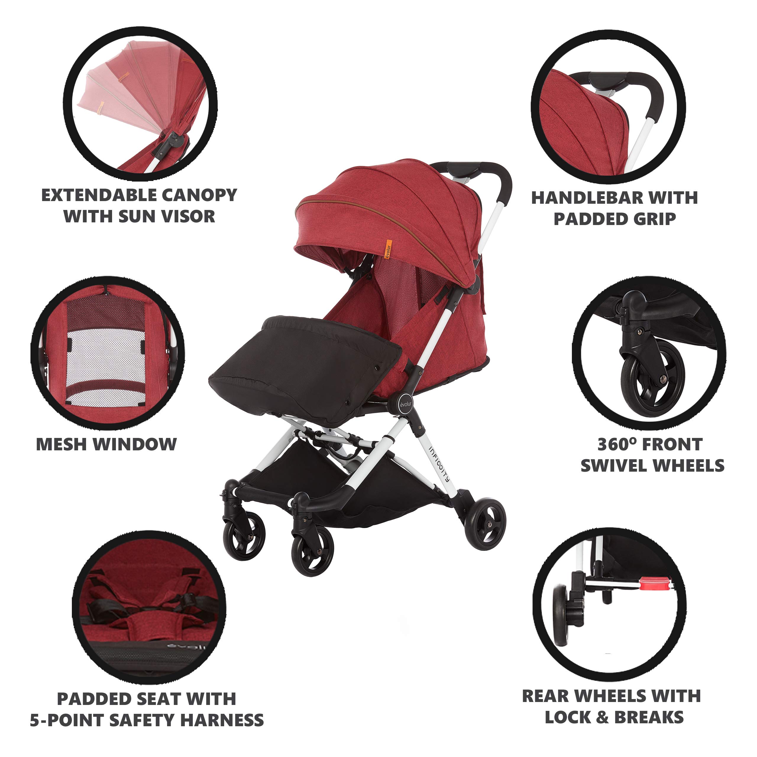 Evolur Infinity, Convertible Stroller, Red