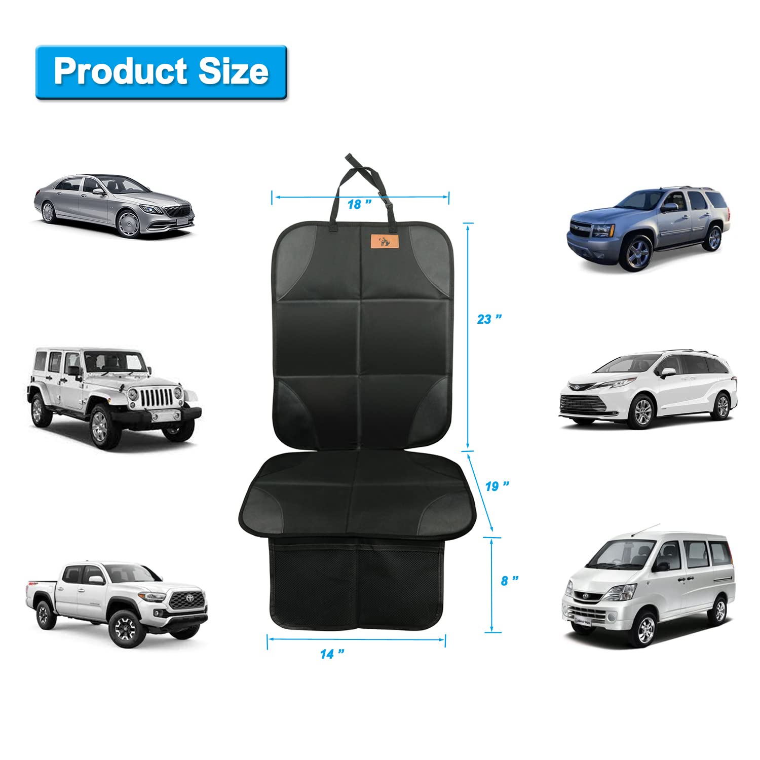 KOHUIPU Thick Padding Car Seat Protector for Child and Pet, Non-Slip Backing with Mesh Pockets - Car Seat Protection Solution