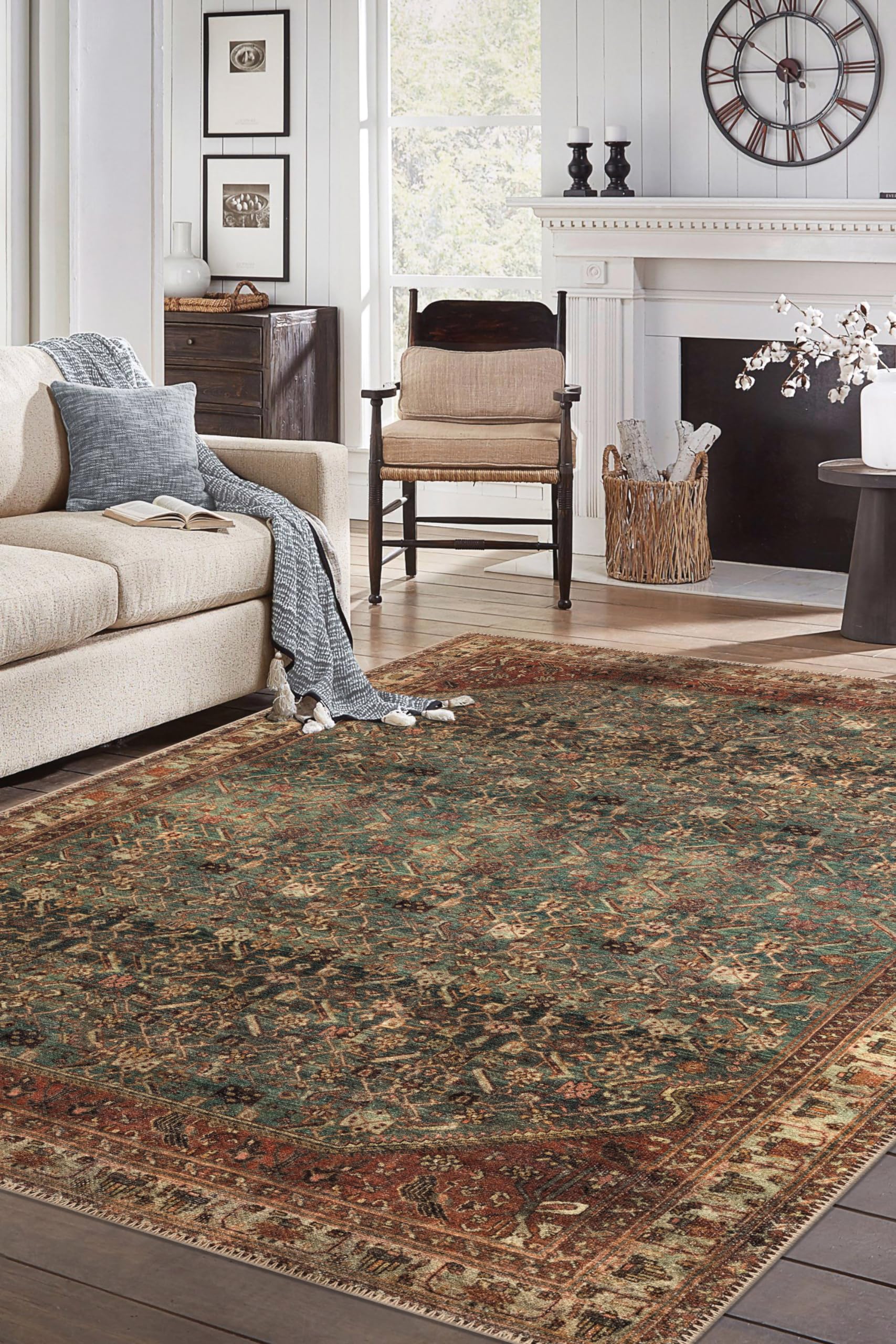 Keen Home Design Machine Washable Area Rugs with Non-Slip Backing, Ideal for Hallway, Living Room, Bedroom, Kitchen and Laundry Room, Vintage Moroccan and Low Pile Rug - (5' x 7')