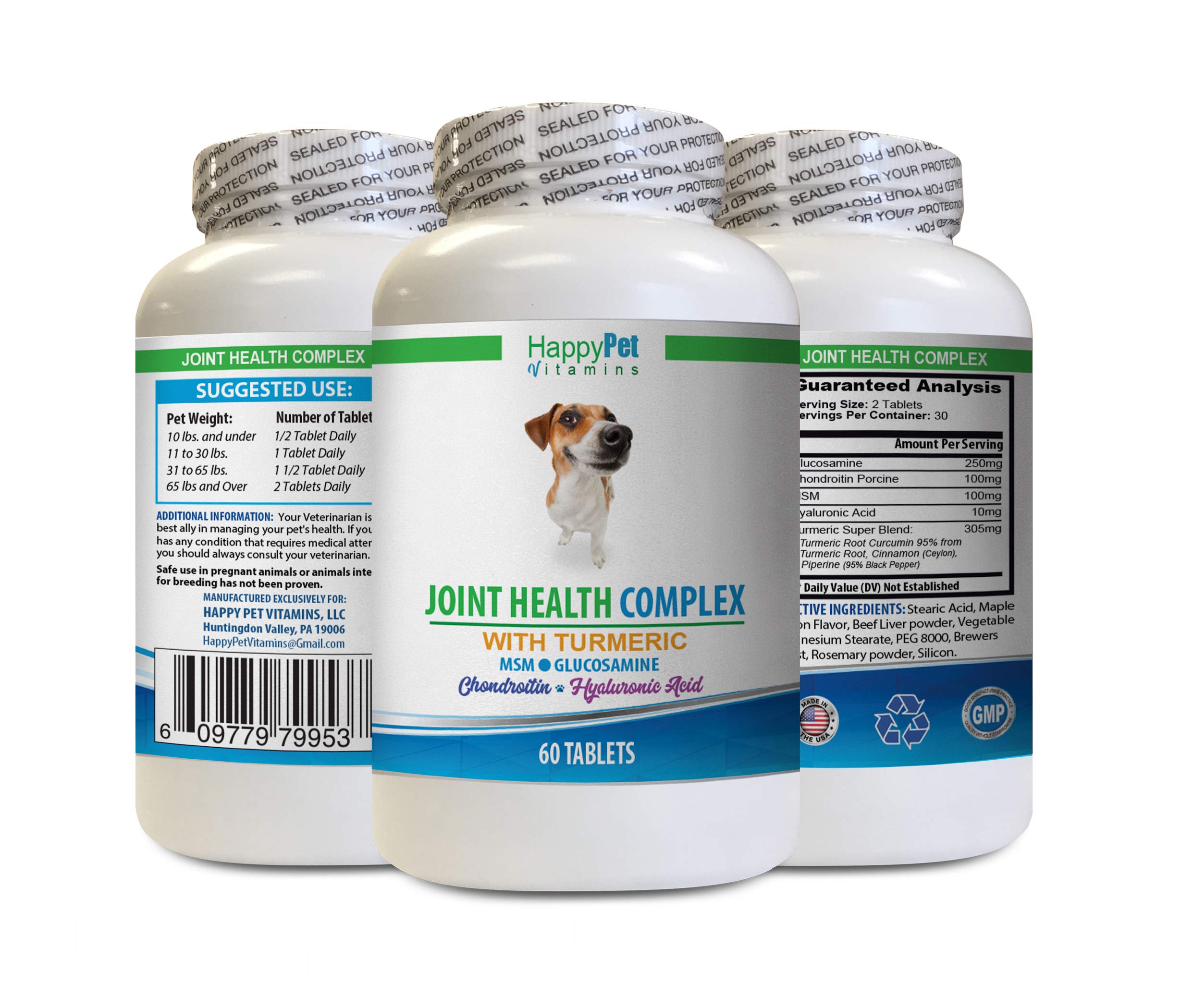 pet Joint Supplement for Dogs - Joint Health Complex with Turmeric for Dogs - with MSM and Turmeric - Hip Support - Dog Turmeric Supplement - 1 Bottle (60 Tablets)