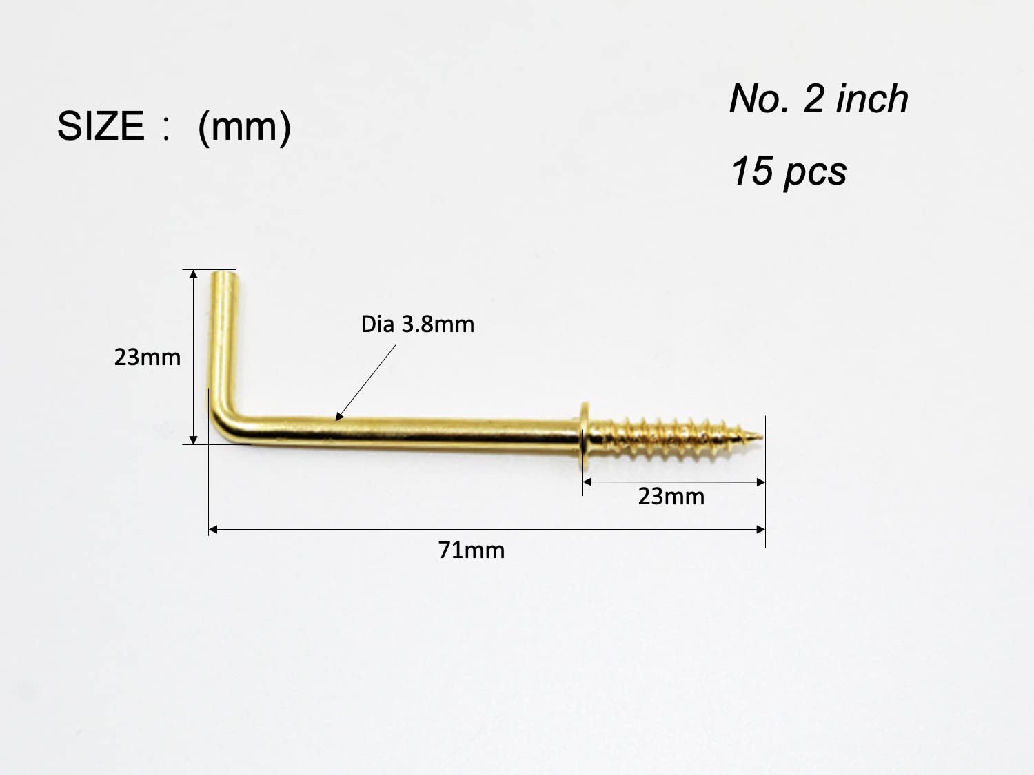 TIHIL Screw-in Hooks L Shape Brass Plated Self-Tapping Screws (2 inch)