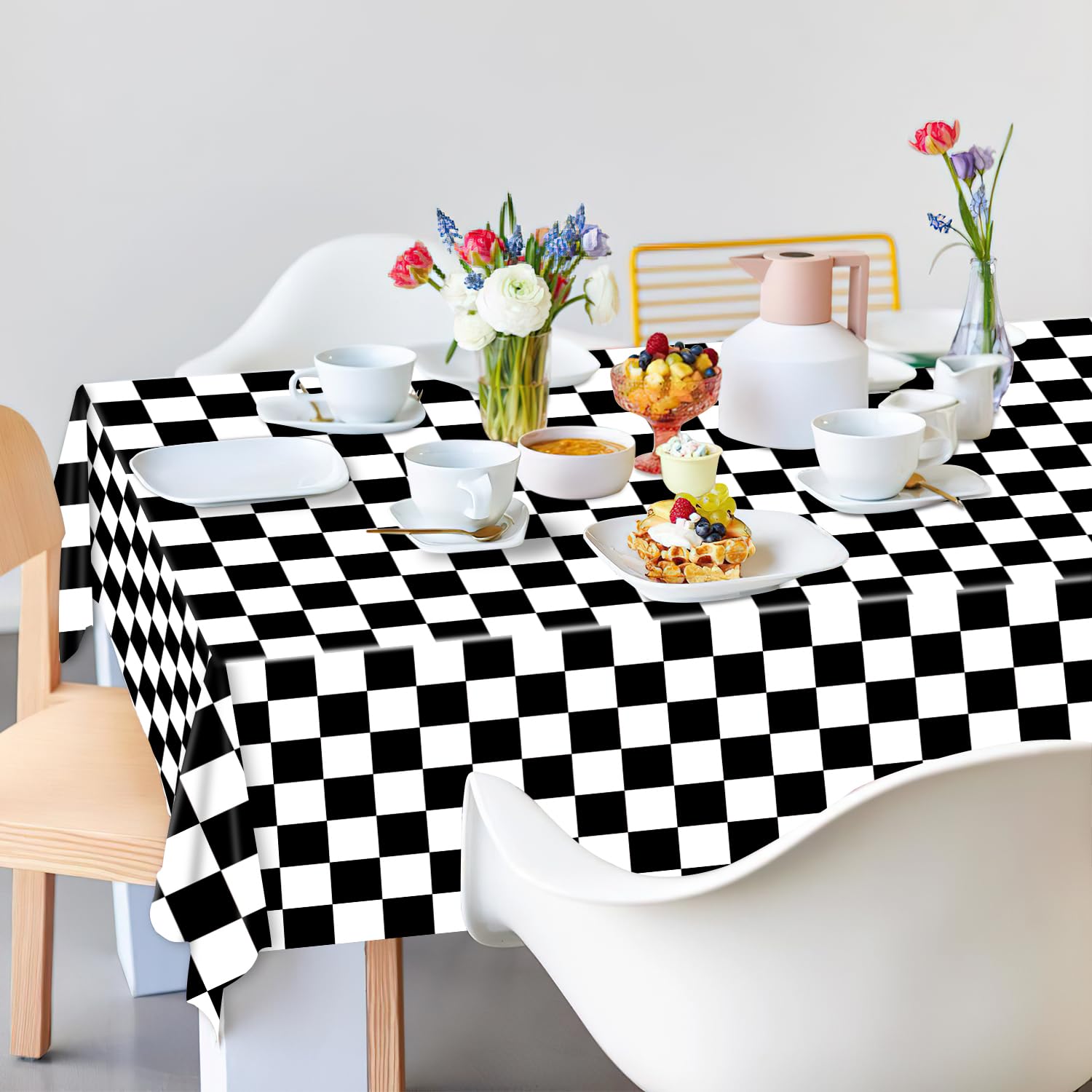 Oigco 3 Pack Black and White Checkered Tablecloths Race Car Theme Party Tablecloths for Motor Racing Birthday Party Decorations Racing Party Favours Supplies, 54" x 108"