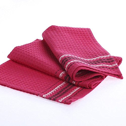 Factory Direct Craft Group of 3 Durable Hot Pink Waffle Weave Tea Towels for Displaying, Everyday and Gifting
