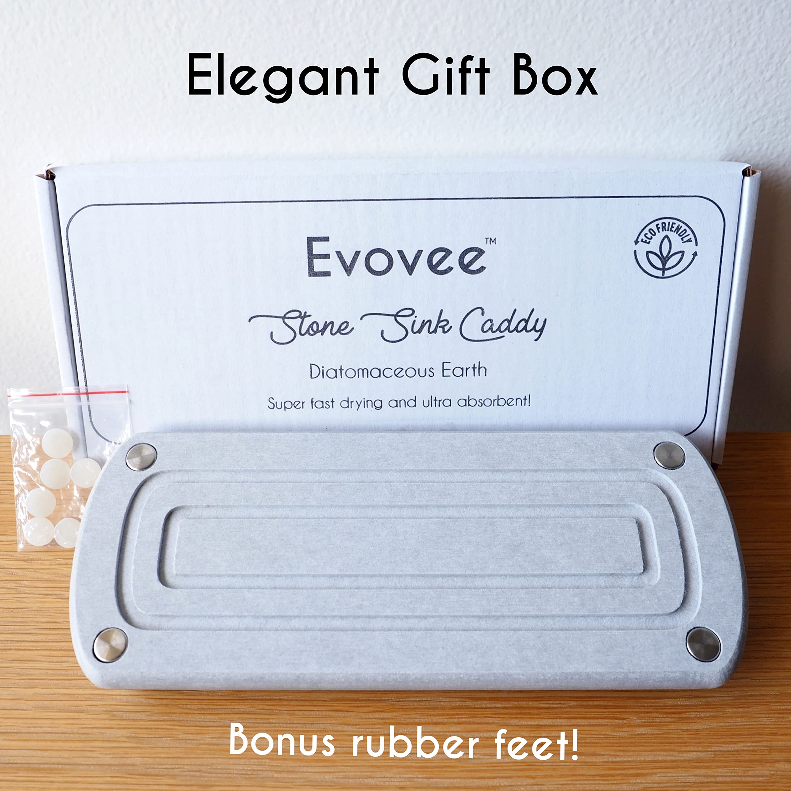Evovee Stone Sink Caddy Fast Drying Stone Instant Dry Sink Organizer Bathroom Diatomaceous Earth Drying Stone For Kitchen Counter Sink Tray for Soap Bottles