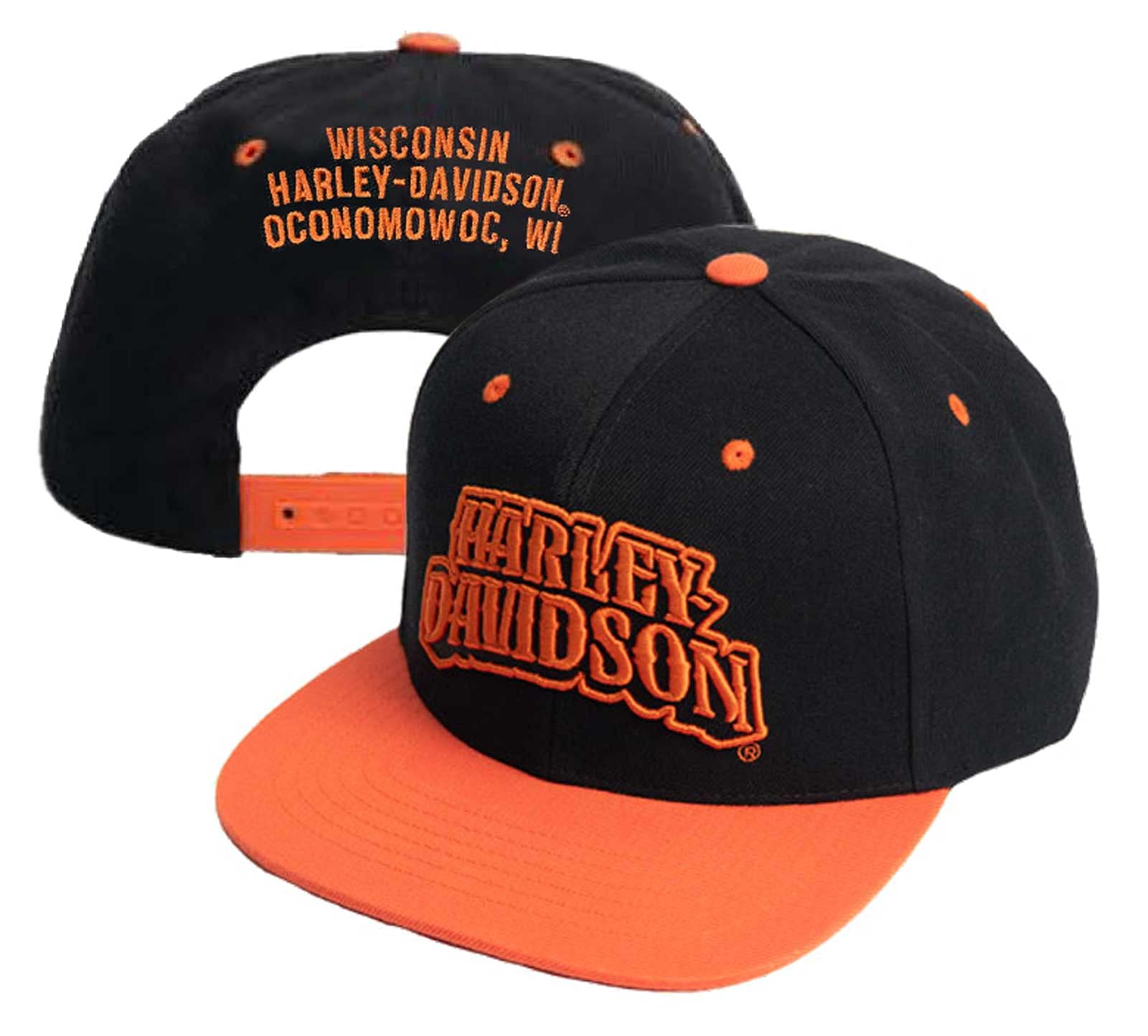 Harley-Davidson Men's Riding Out Snapback Flat Brim Baseball Cap - Black/Orange