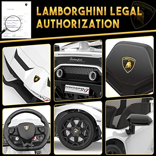 Hetoy Ride on Car for Kids 12V Licensed Lamborghini Electric Vehicles Battery Powered Sports Car with Control, 2 Speeds, Sound System, LED Headlights and Hydraulic Doors