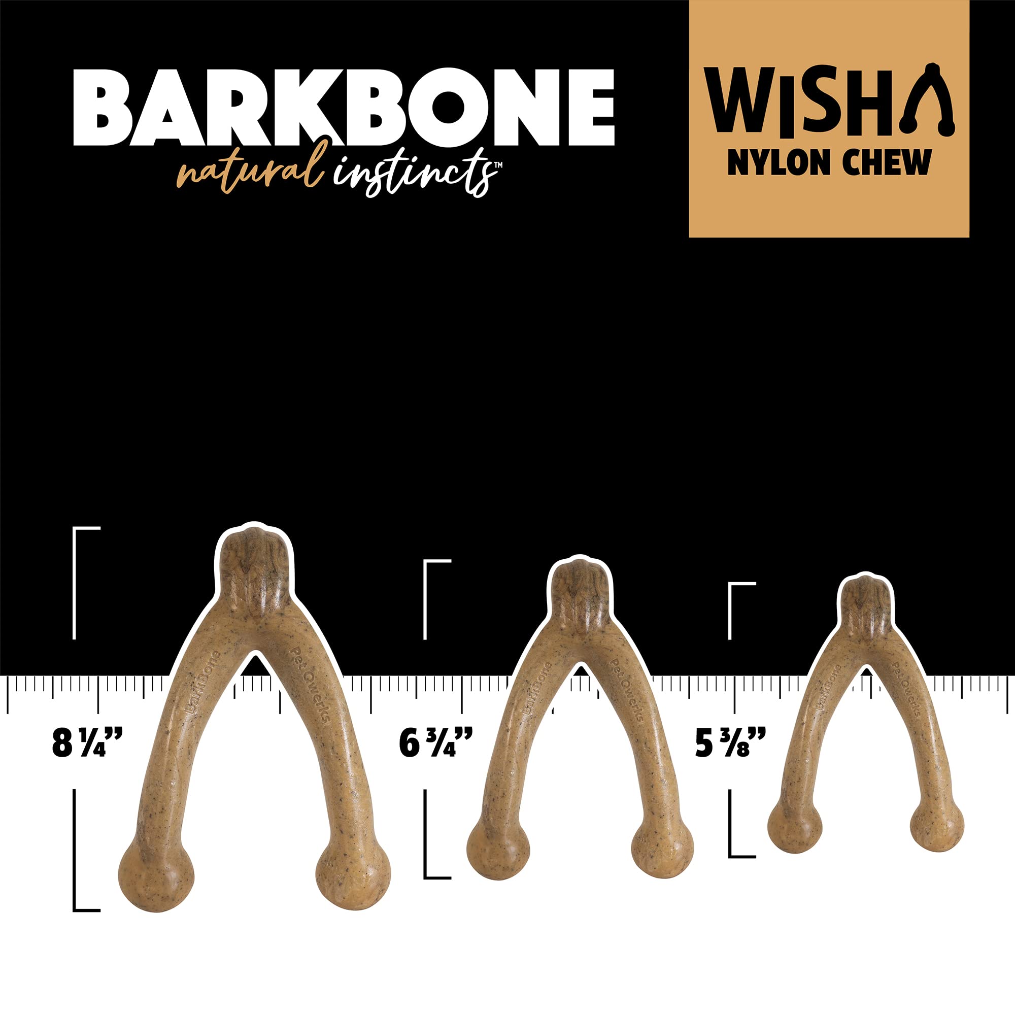 Pet Qwerks Wishbone BarkBone - Nylon Chew Toy for Aggressive Chewers - Bacon Flavor - 8.25"