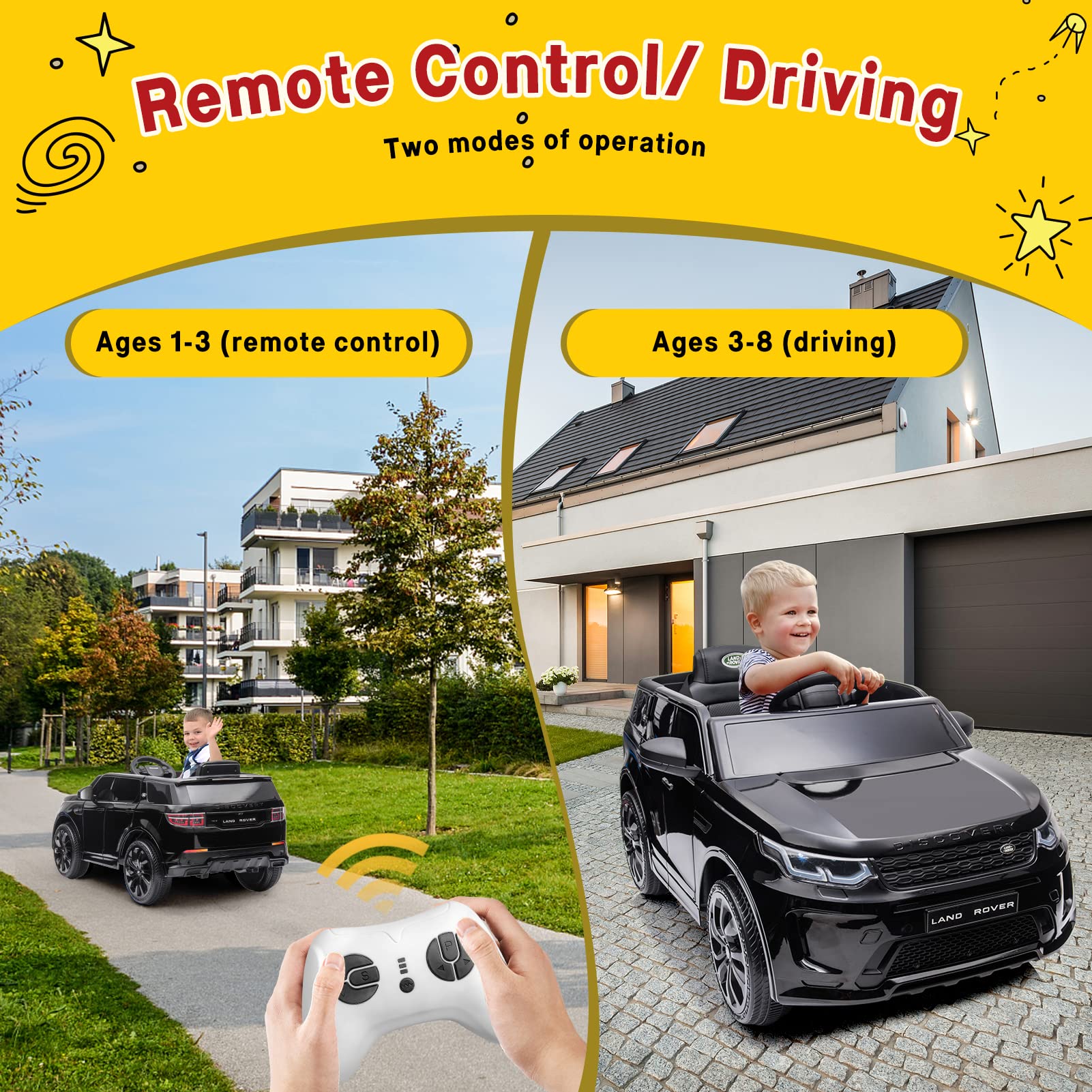 Hetoy Ride on Car for Kids 12V Power Battery Electric Vehicles Licensed Land Rover Ride On Truck w/Parent Remote Control, MP3 Player, Rocking, Pull Rod (Black)