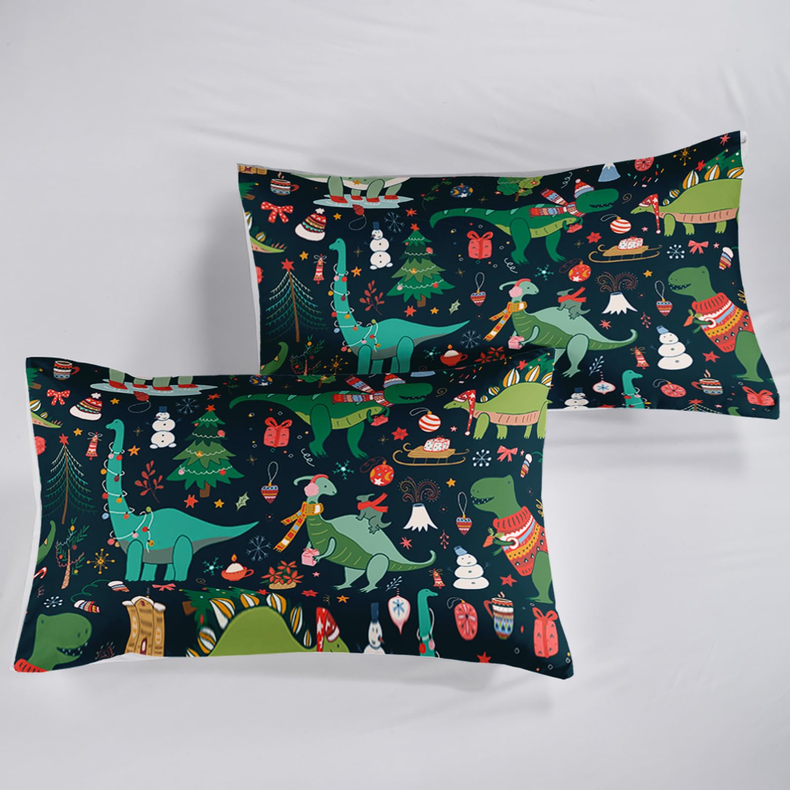 QOOMO Cartoon Dinosaur Sheets Set Queen Size,Dinosaurs Kids Sheets Set Set,Christmas Dinosaurs Printing Bedding Ultra Soft,Ultra Sheets Set Queen Size 1 Fitted Sheet, 1 Flat Sheet, 2 Pillow Cases