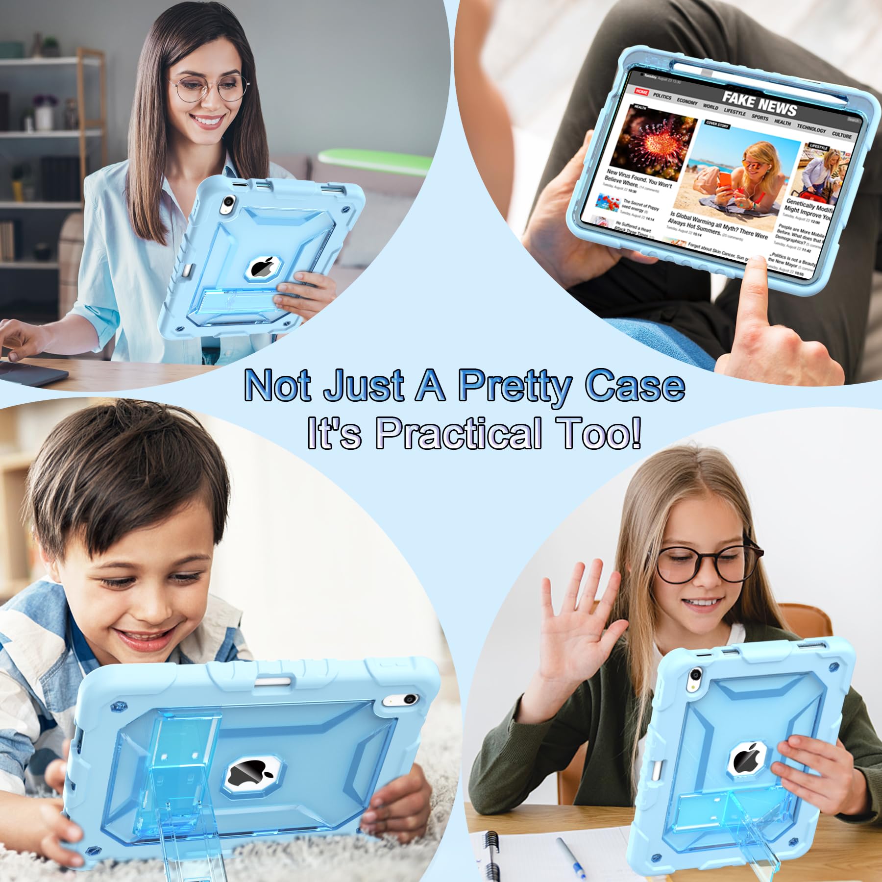 TIMISM Case for iPad 10th Generation Case 10.9 Inch 2022 with Shoulder Strap, Translucent PC Back Sturdy Heavy Duty Full-Body Shockproof Protective Case with Pencil Holder and Kickstand, Black+Green